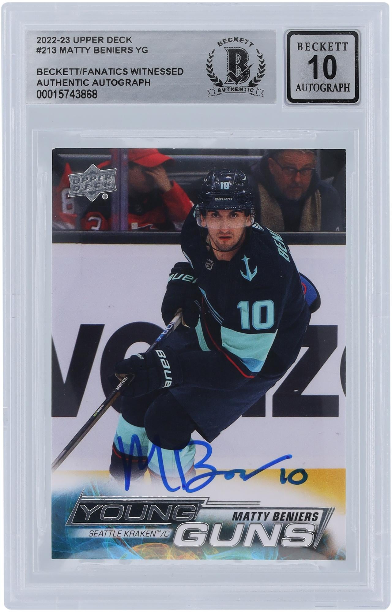 Matty Beniers Seattle Kraken Autographed 2022-23 Upper Deck Series 1 ...