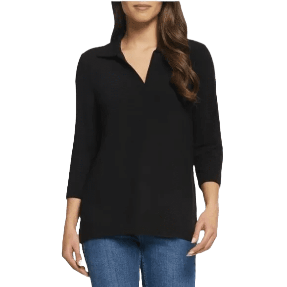 Matty M Ladies' Collared 3/4 Sleeve Top - (Black, Small) - Walmart.com