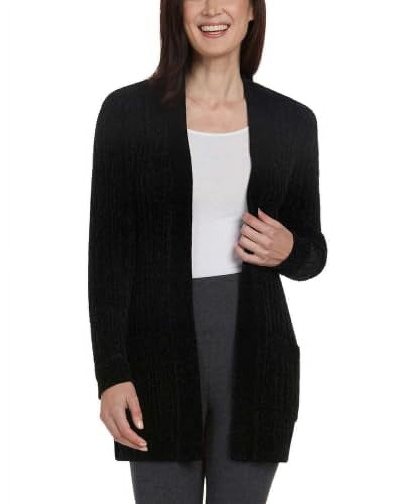 Matty M Women's Cozy Cable Open Front Chenille Cardigan Sweater, Black ...