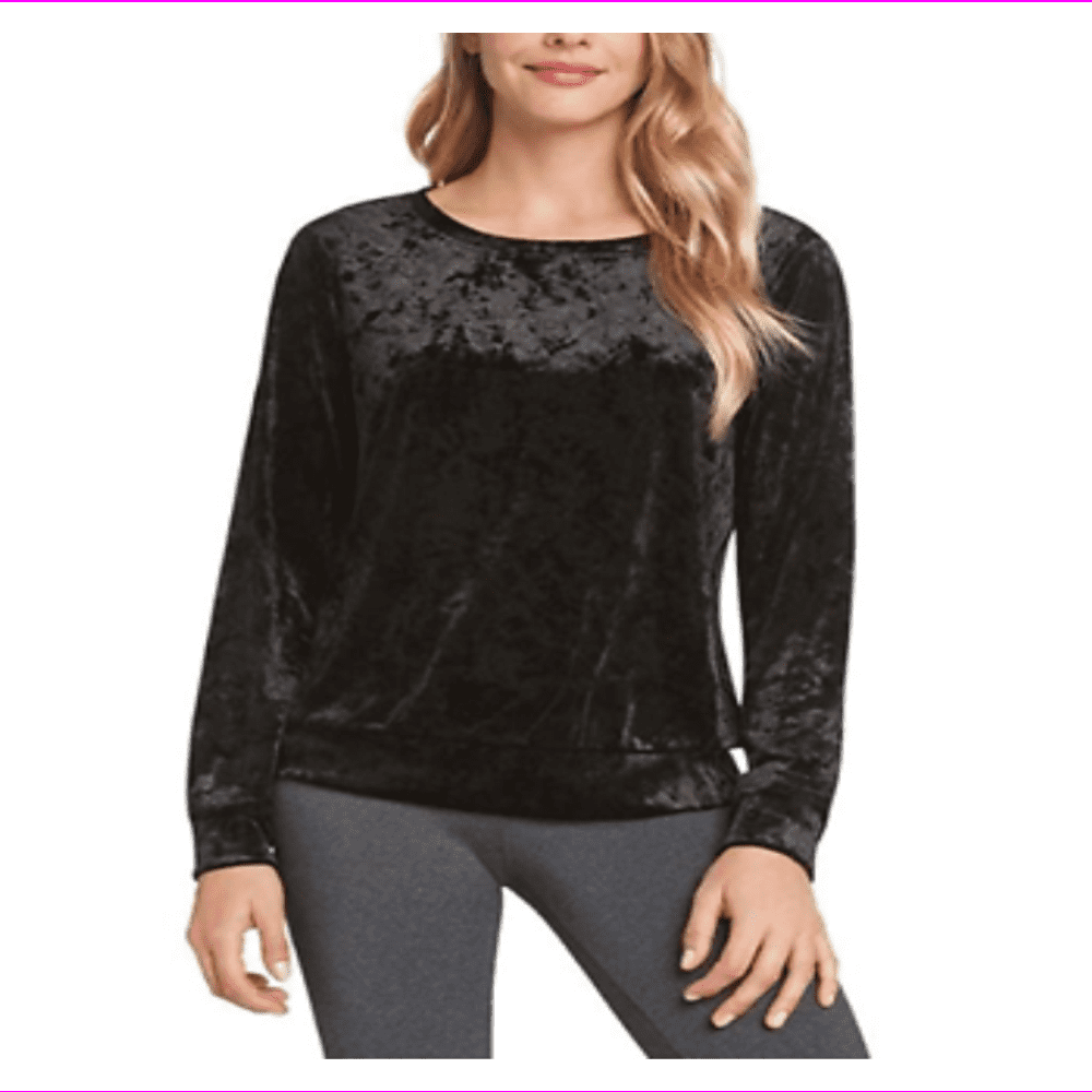Matty M Women's Crushed Velour Top Shirt Blouse Long Sleeve S/Black ...