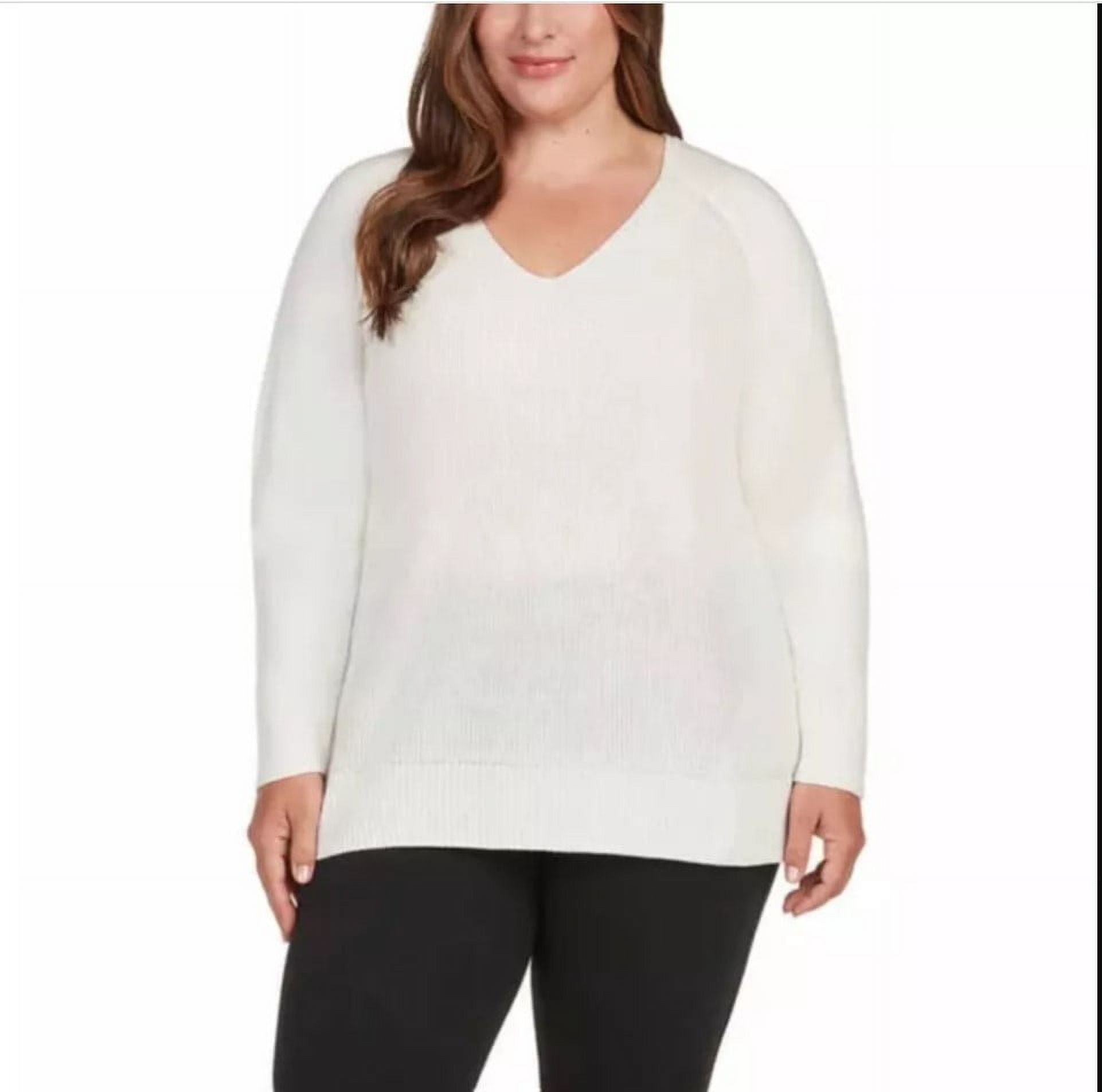 Matty M Women's Plus Relaxed Fit Ribbed Knit V-Neck Tunic Sweater ...