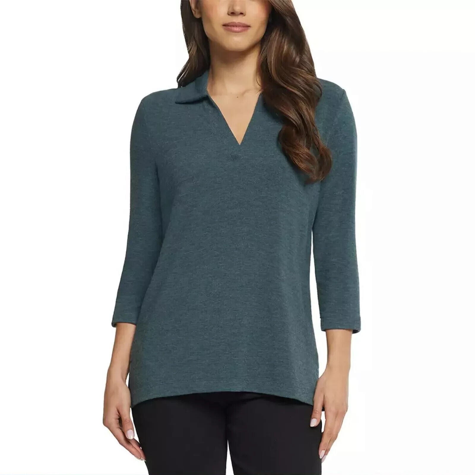 Matty M Womens Johnny Collar 3/4 Sleeve Polo Heather Teal Medium - Walmart.com