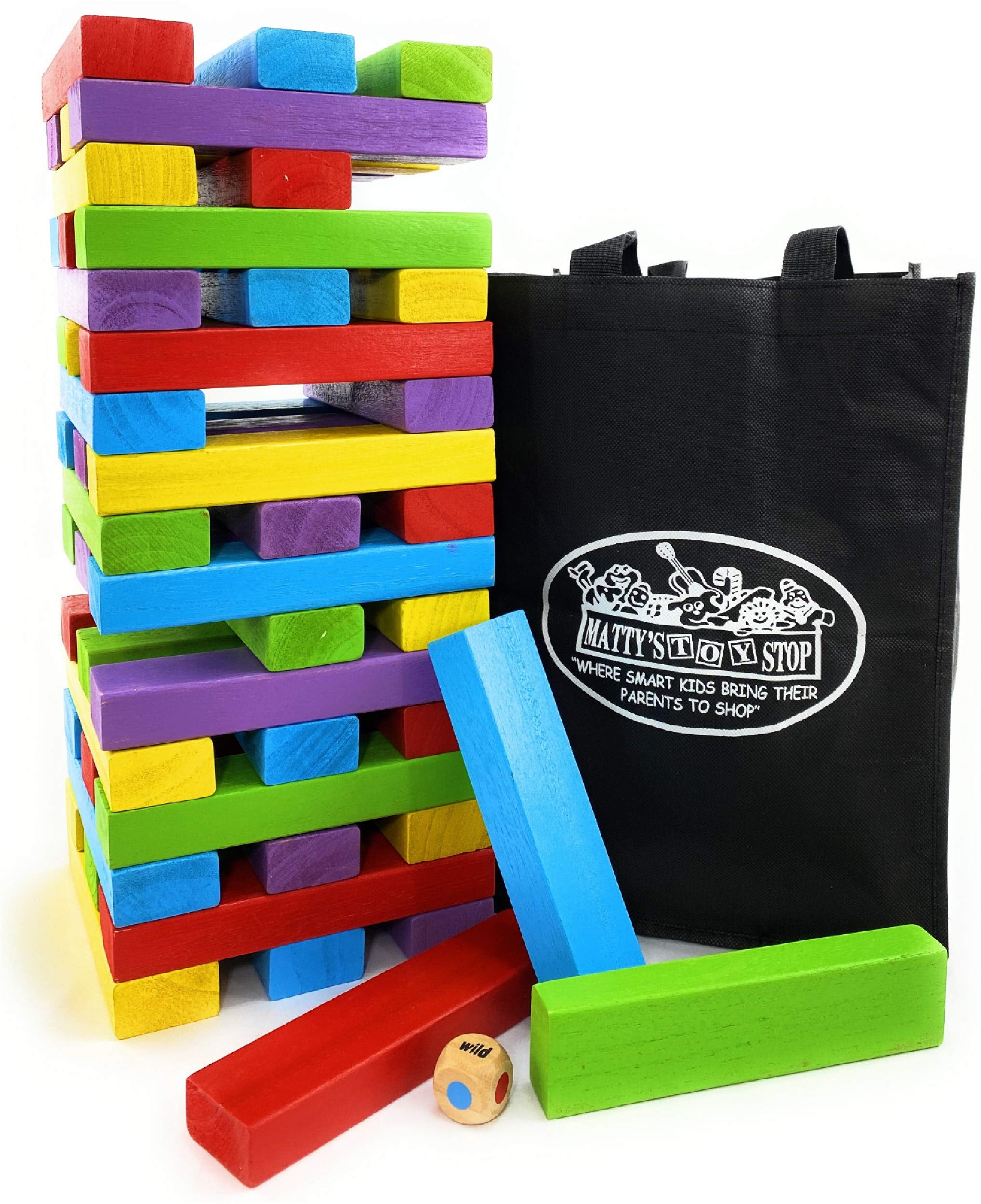 Matty's Big Mix-Up 51pc Giant Colorful Wooden Tumble Tower Deluxe ...