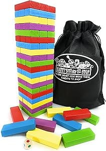 Matty's Mix-Up 60pc Large Colorful Wooden Tumble Tower Deluxe Stacking ...