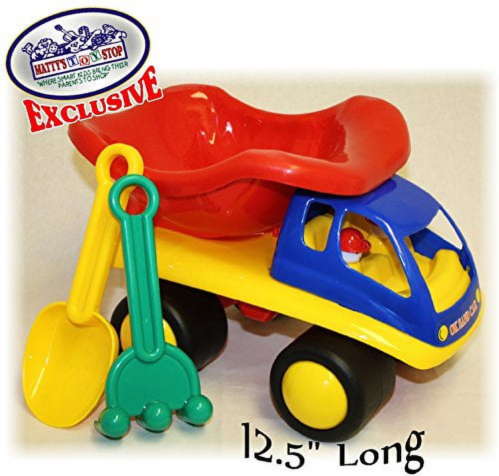Matty's Toy Stop 12.5" Red, Blue & Yellow Plastic Dump Truck with Sand ...