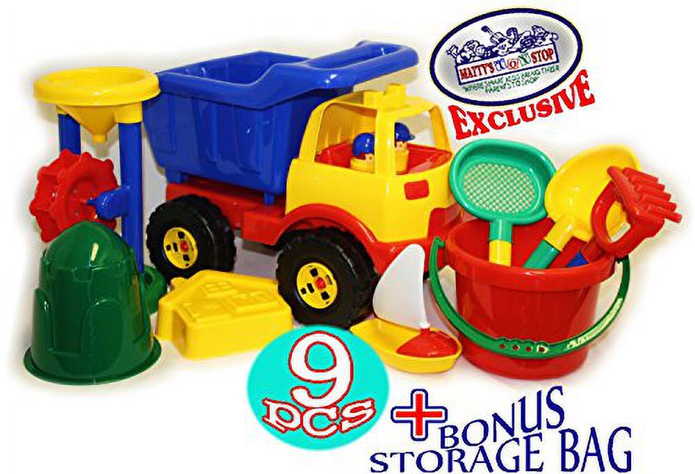 Matty's Toy Stop 9-Piece Deluxe Plastic Beach Toys Sand Set with 16.5 ...
