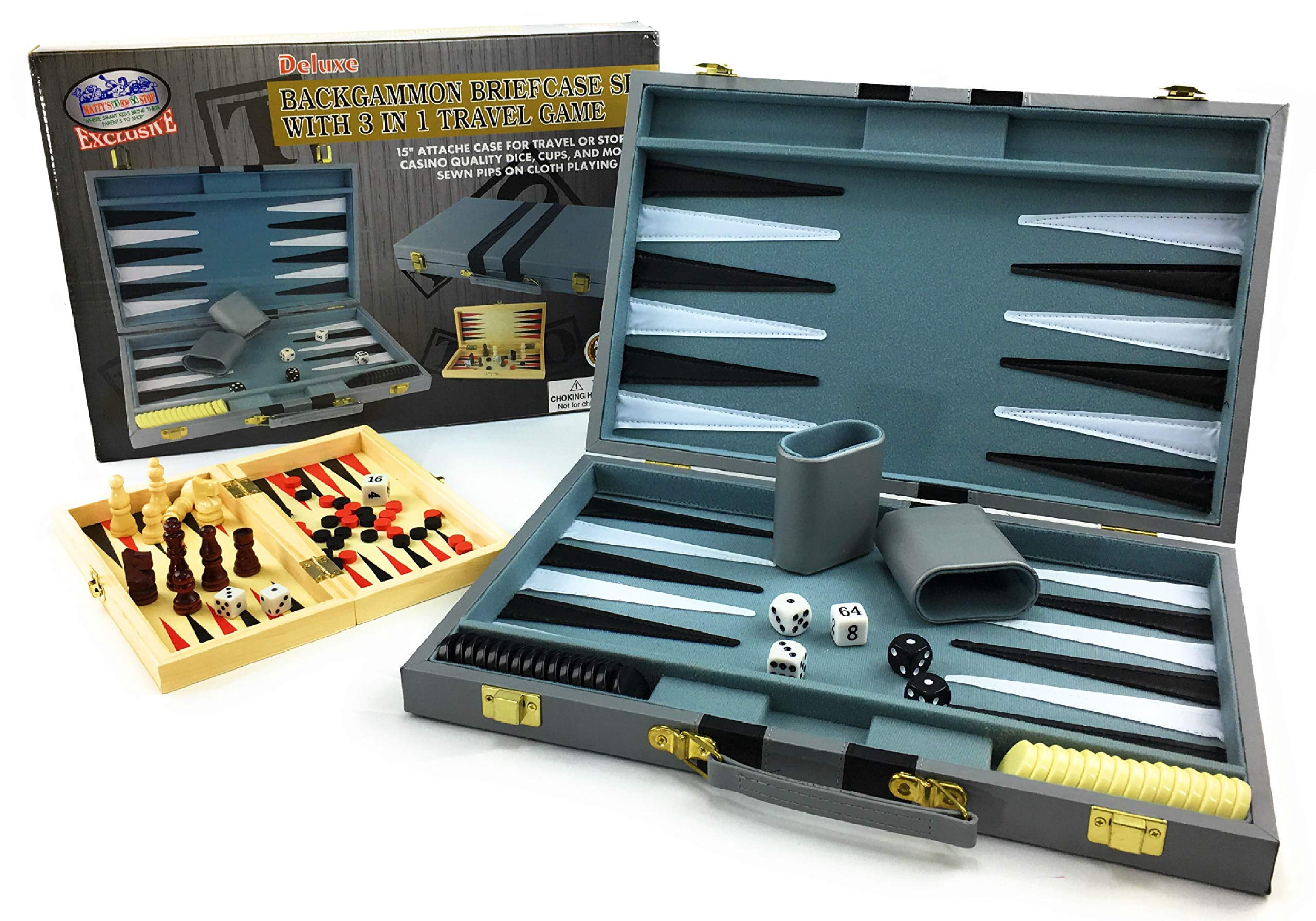 Matty's Toy Stop Deluxe MMF7 15" Backgammon Briefcase (Vinyl Gray ...