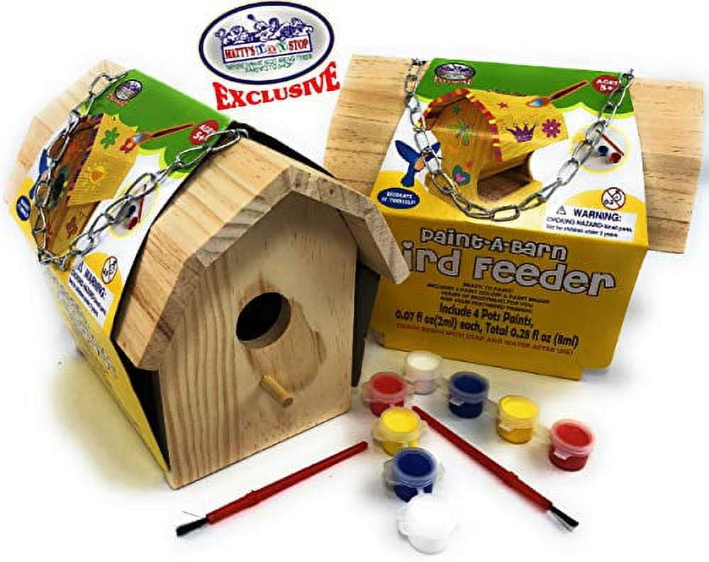 Matty's Toy Stop Paint-A-Barn Wooden Birdhouse & Bird Feeder (Includes ...