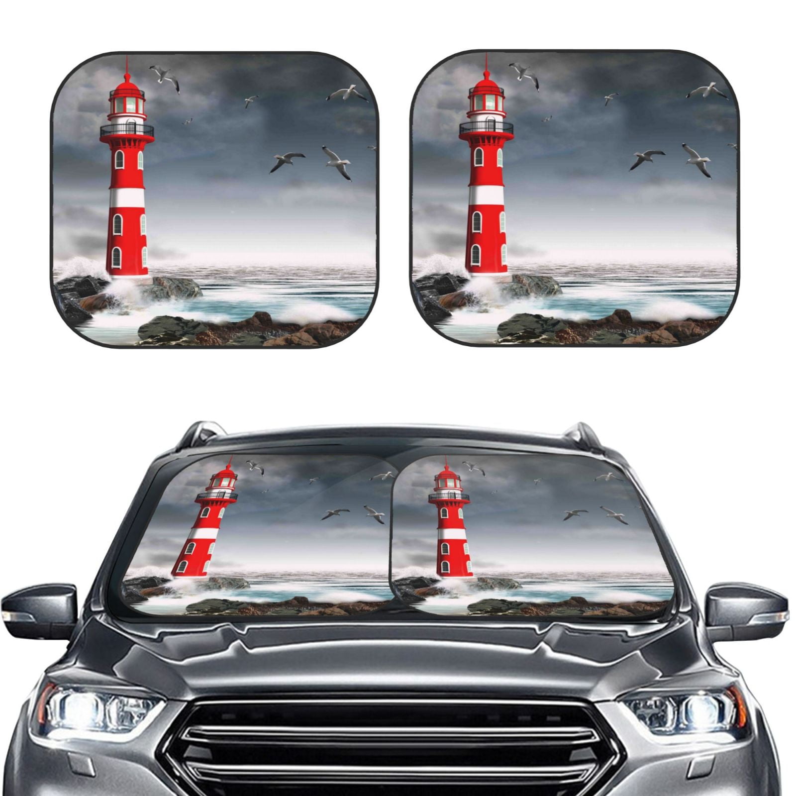 Matuu 3d Lighthouse in the Surf 2 Piece Car Windshield Sun Shade ...