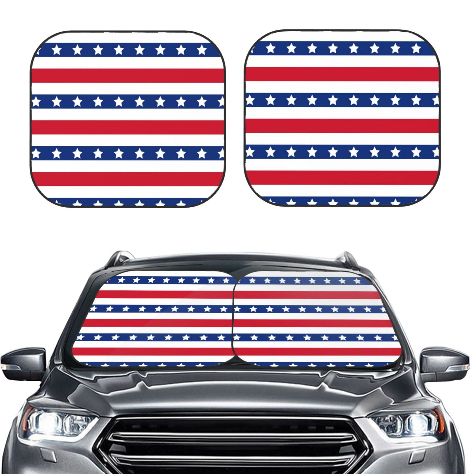 Matuu American Patriotic Stars And Stripes 2 Piece Car Windshield Sun ...