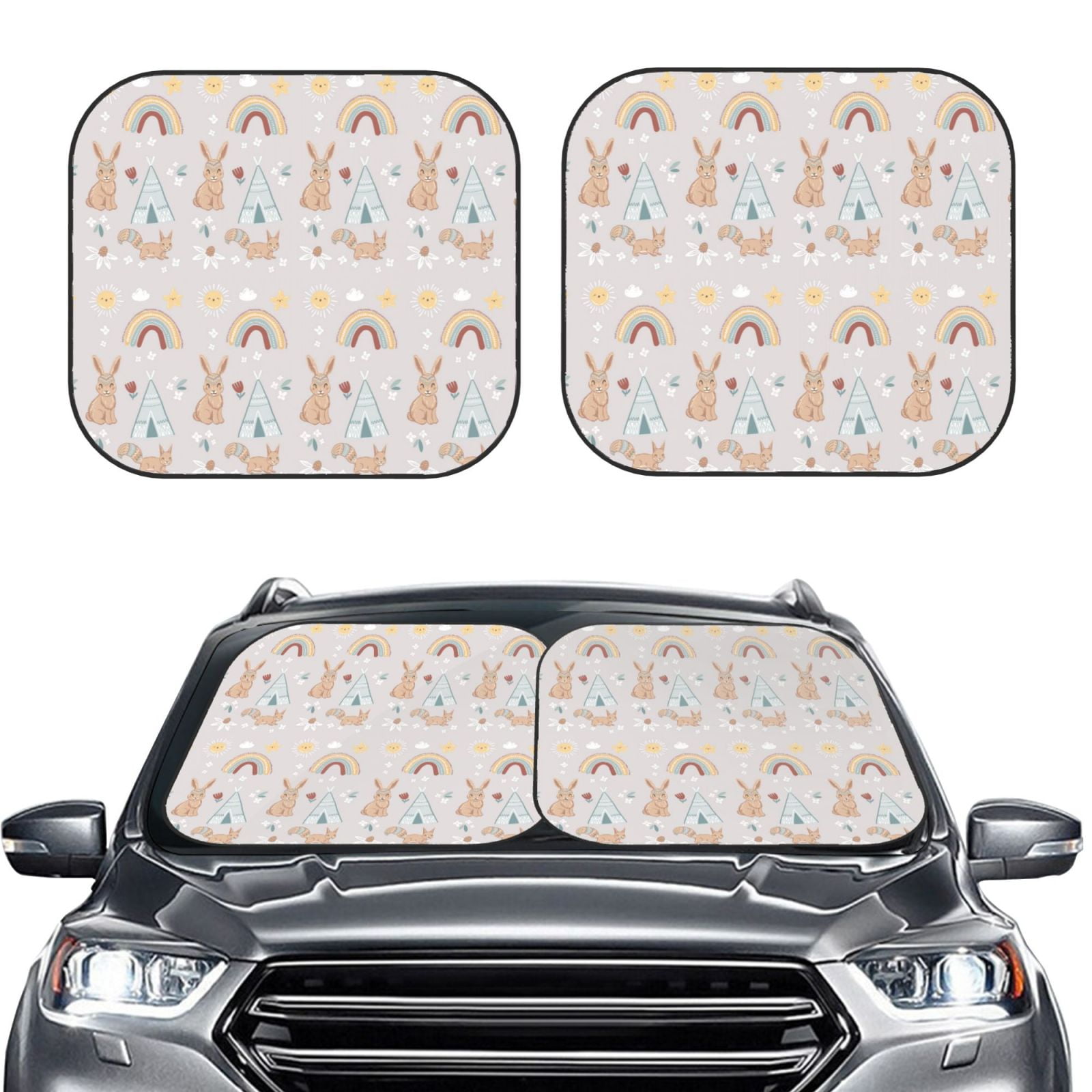 Matuu Animals In Tribe Print 2 Piece Car Windshield Sun Shade Foldable ...