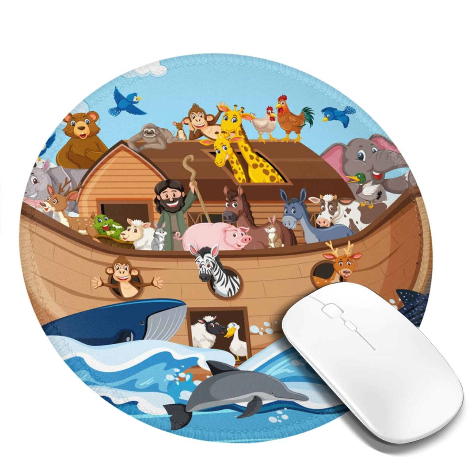 Matuu Animals on Noah's Ark Floating Printed Round Mouse Pad, Non-Slip ...