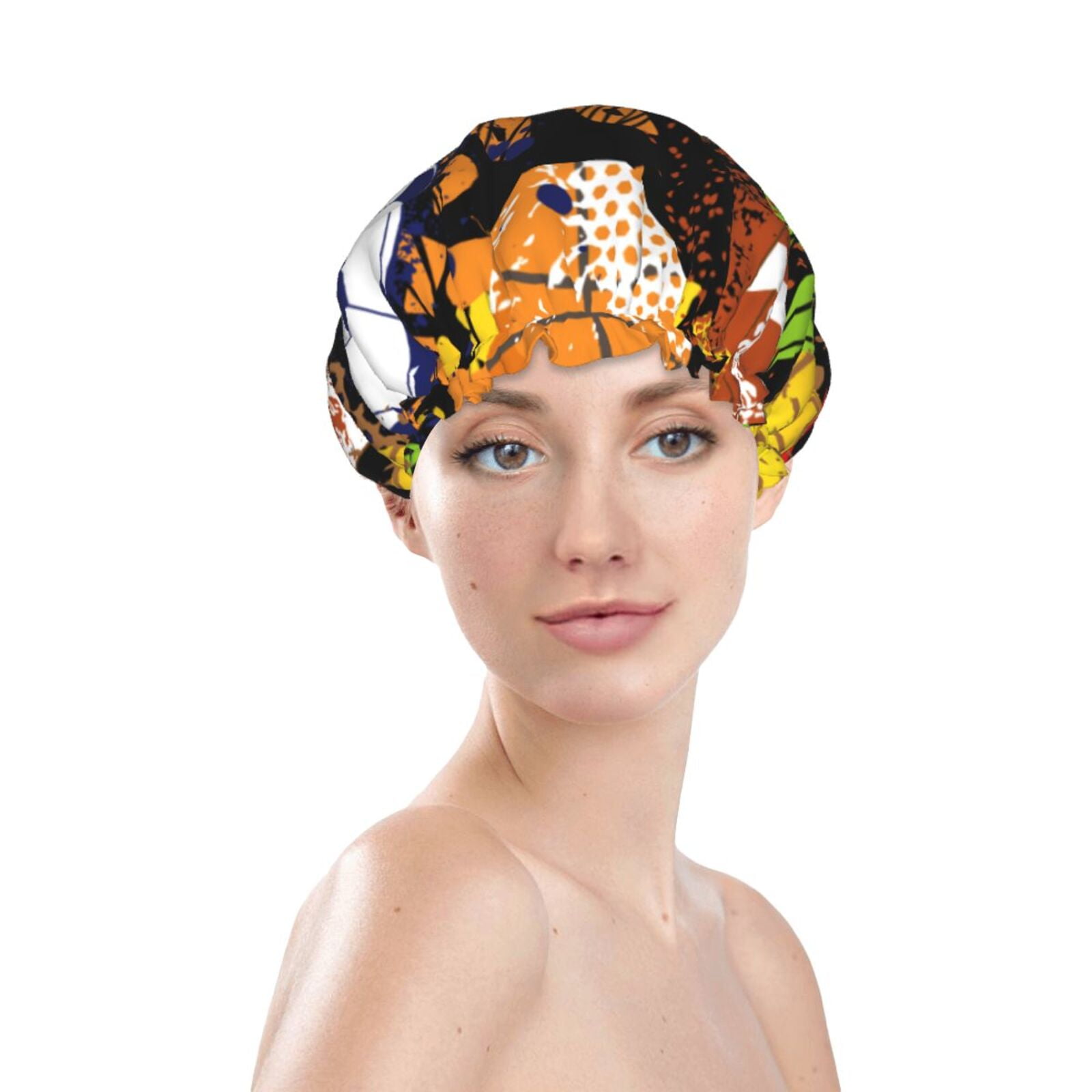 Matuu Balls Print Double Layer Elastic Waterproof Shower Cap Reusable