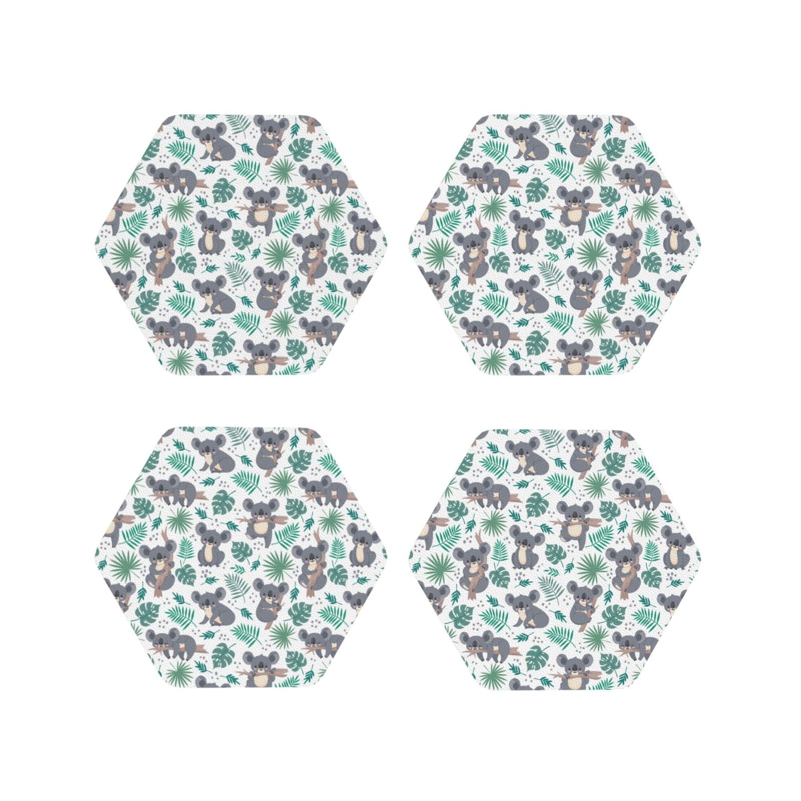 Matuu Bears and Tropical Leaves for Cup Coasters Set of 4 Leather ...