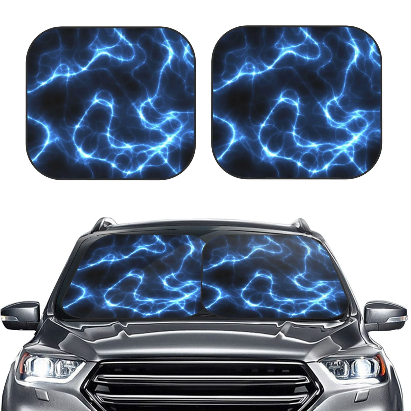 Matuu Blue Lightning 2 Piece Car Windshield Sun Shade Foldable | Front ...