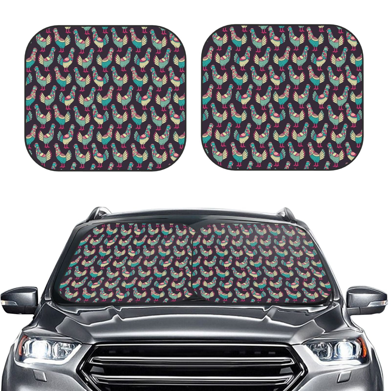 Matuu Bohemian Chicken Print 2 Piece Car Windshield Sun Shade Foldable ...