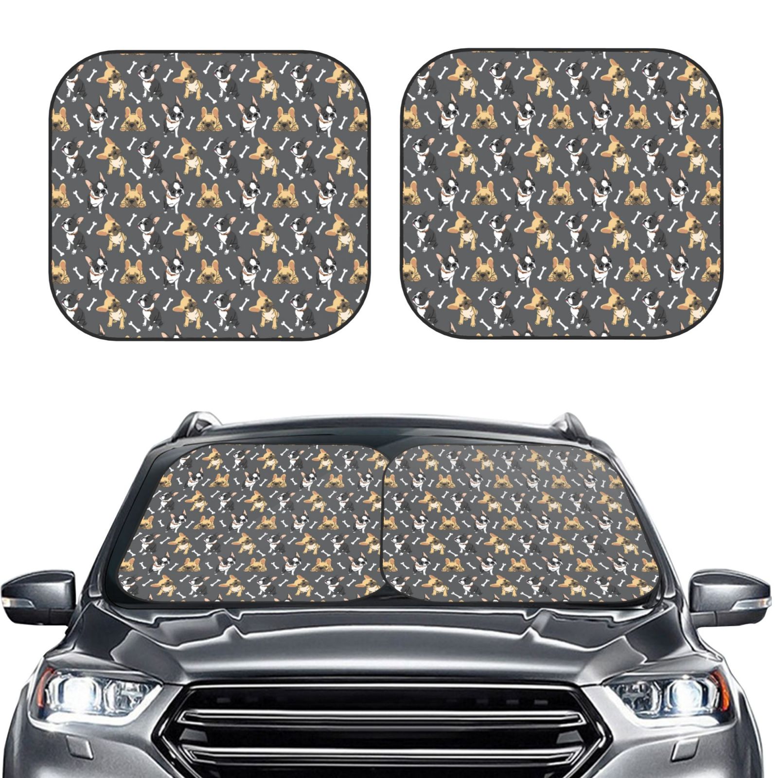 Matuu Bulldog Print Print 2 Piece Car Windshield Sun Shade Foldable ...