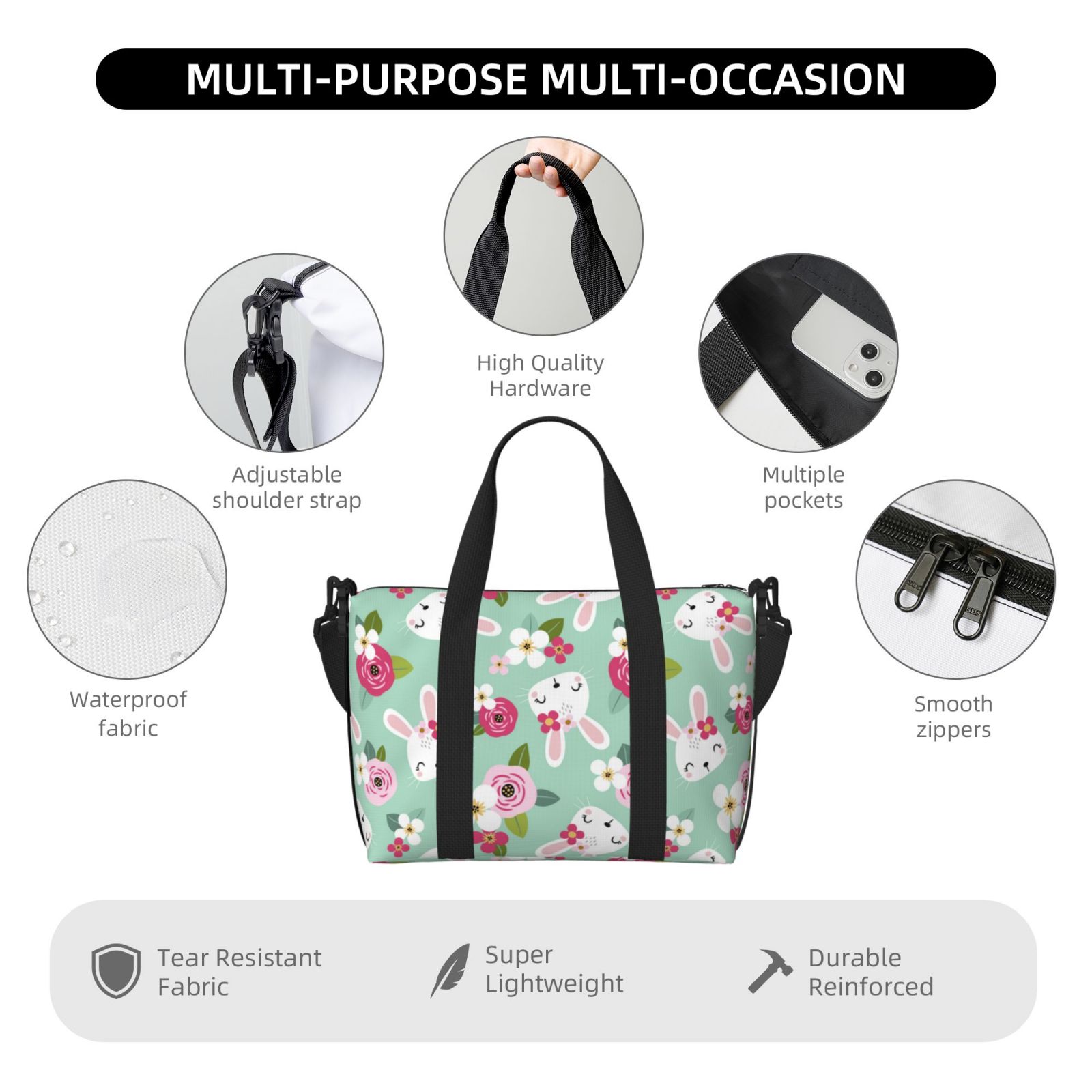 Matuu Bunny And Rose for Travel Duffel Bag, for Men and Women Personal ...