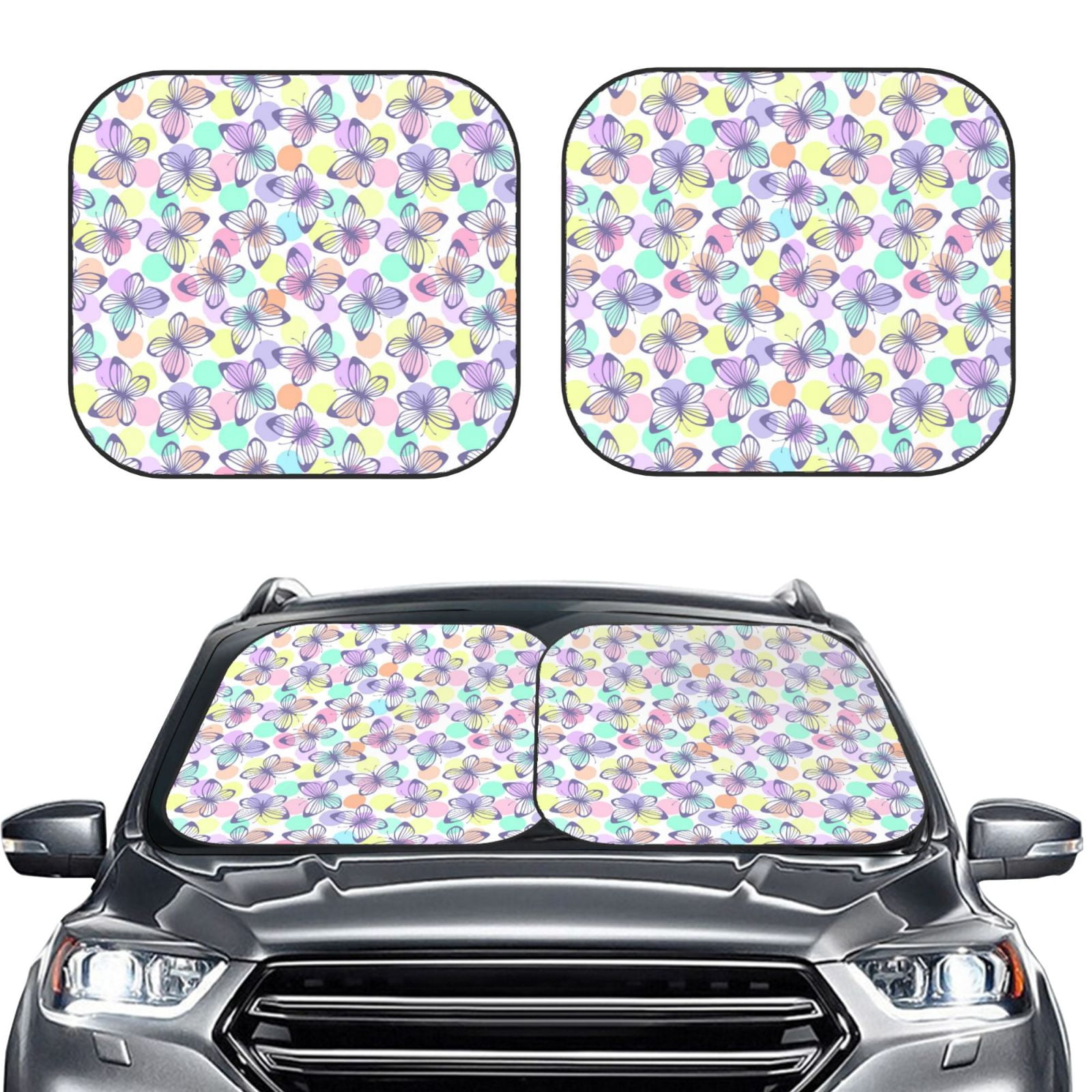 Matuu Butterflies on Polka Dots 2 Piece Car Windshield Sun Shade ...