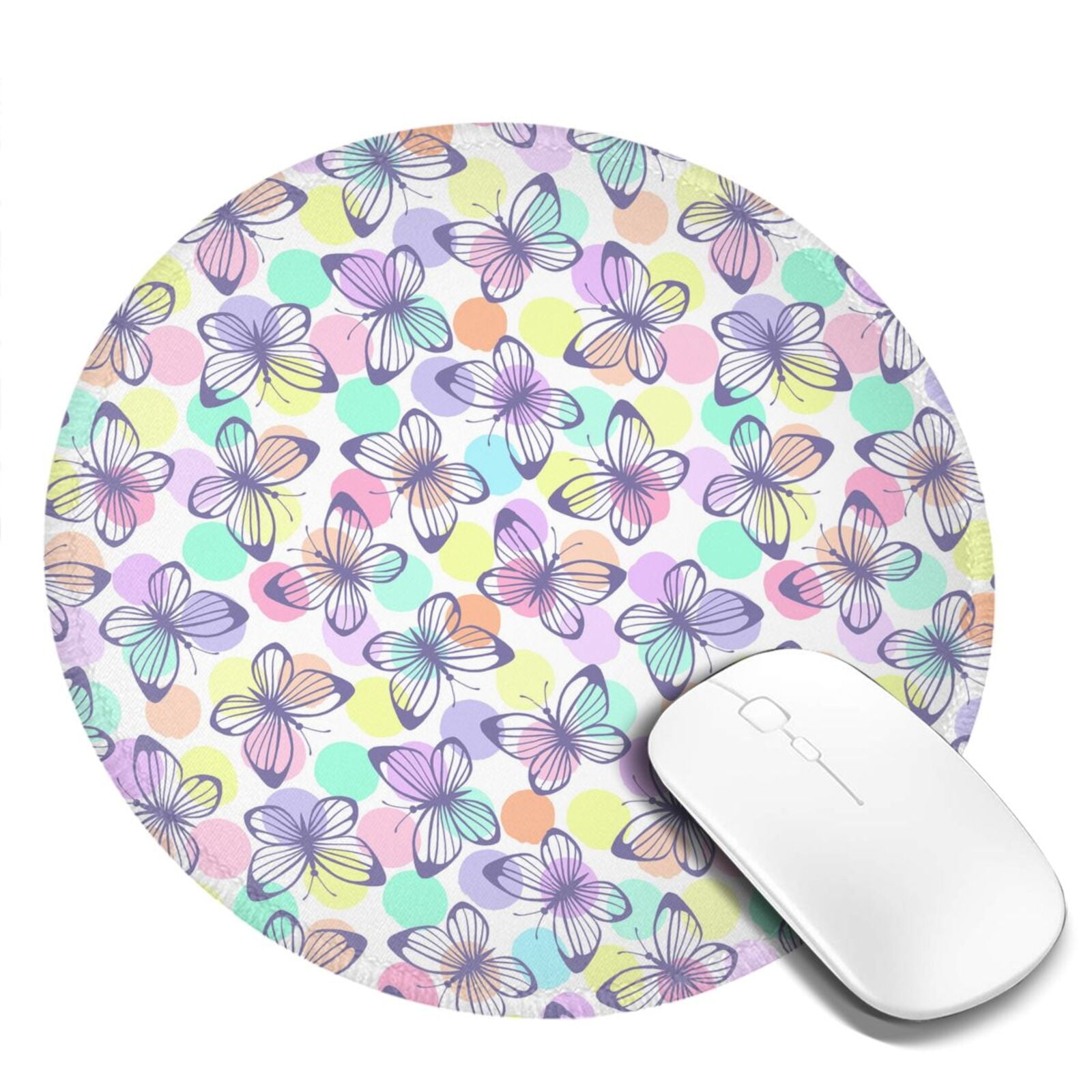 Matuu Butterflies on Polka Dots Printed Round Mouse Pad, Non-Slip ...