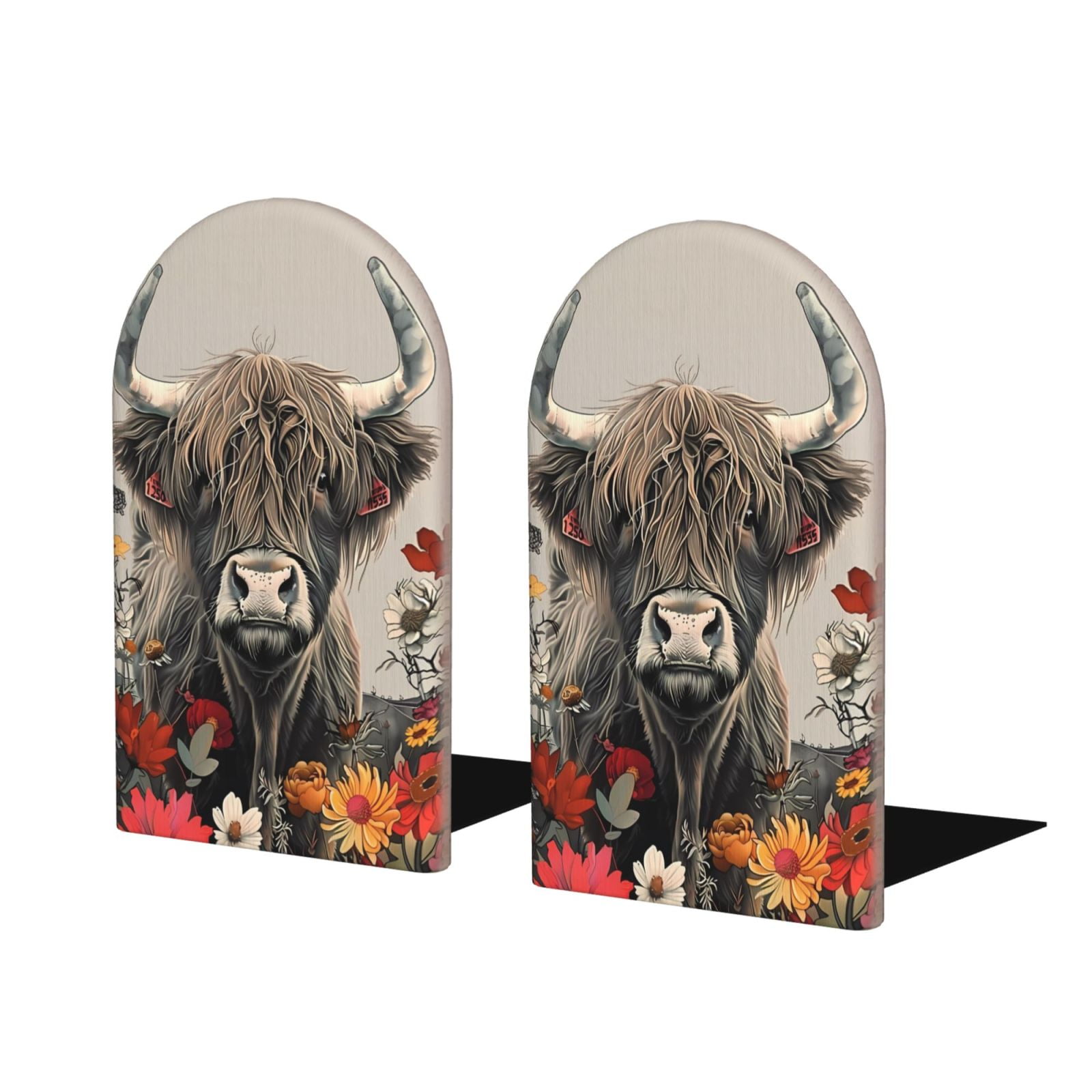 Matuu Butterfly Cow With Flowers for Bookends 1 Pair, Non-Skid Bookend ...