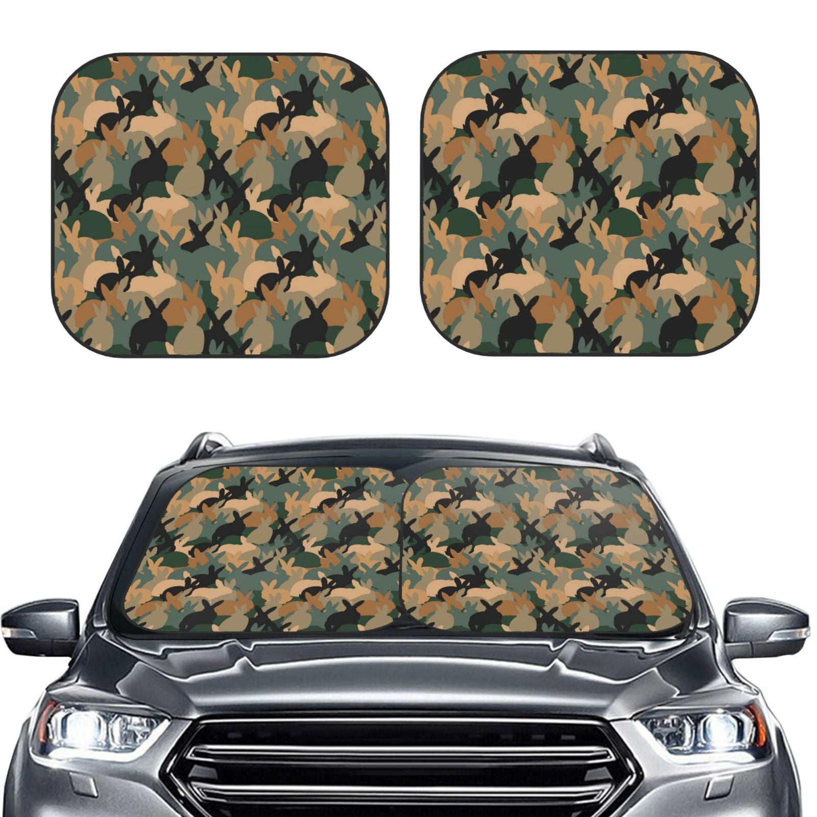 Matuu Camouflage Rabbit Print 2 Piece Car Windshield Sun Shade Foldable ...