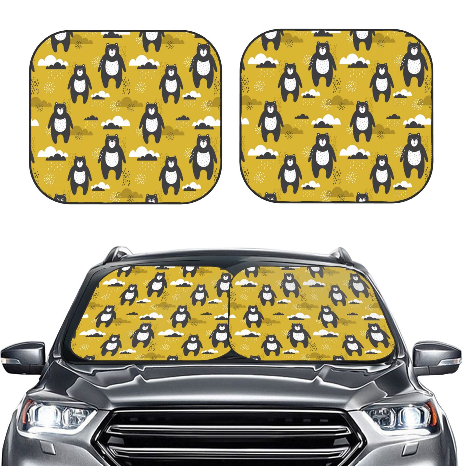 Matuu Cartoon Bear Yellow Print 2 Piece Car Windshield Sun Shade ...