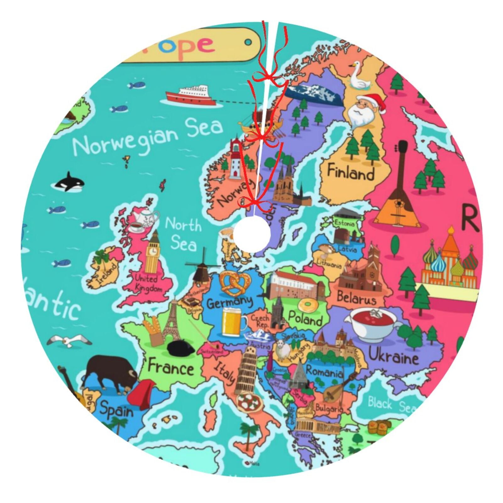 Matuu Cartoon Map Of Europe for Christmas Tree Skirt, 30,36,48 Inches ...