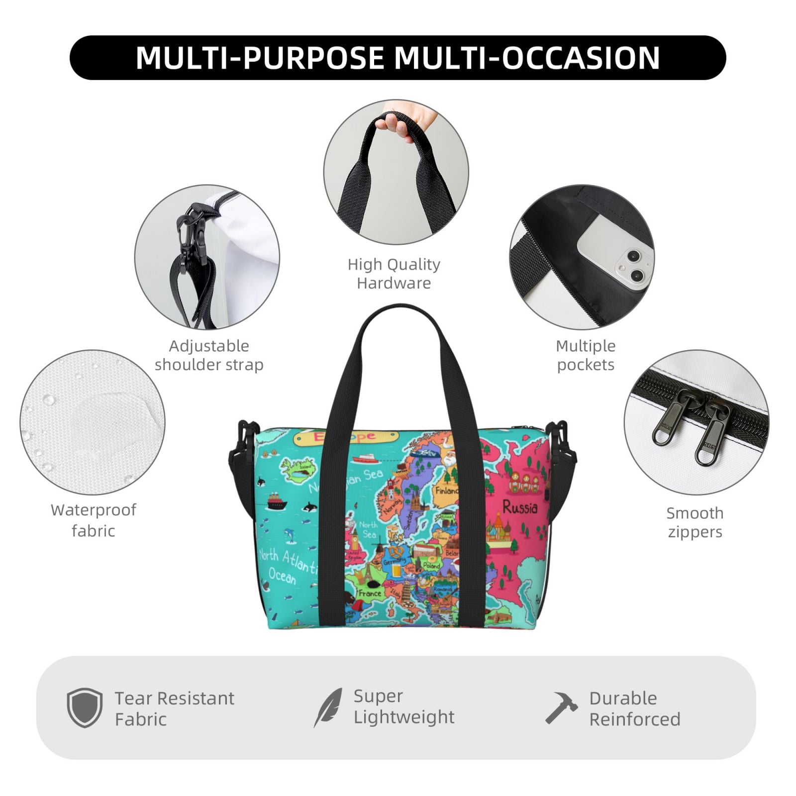 Matuu Cartoon Map Of Europe for Travel Duffel Bag, for Men and Women ...