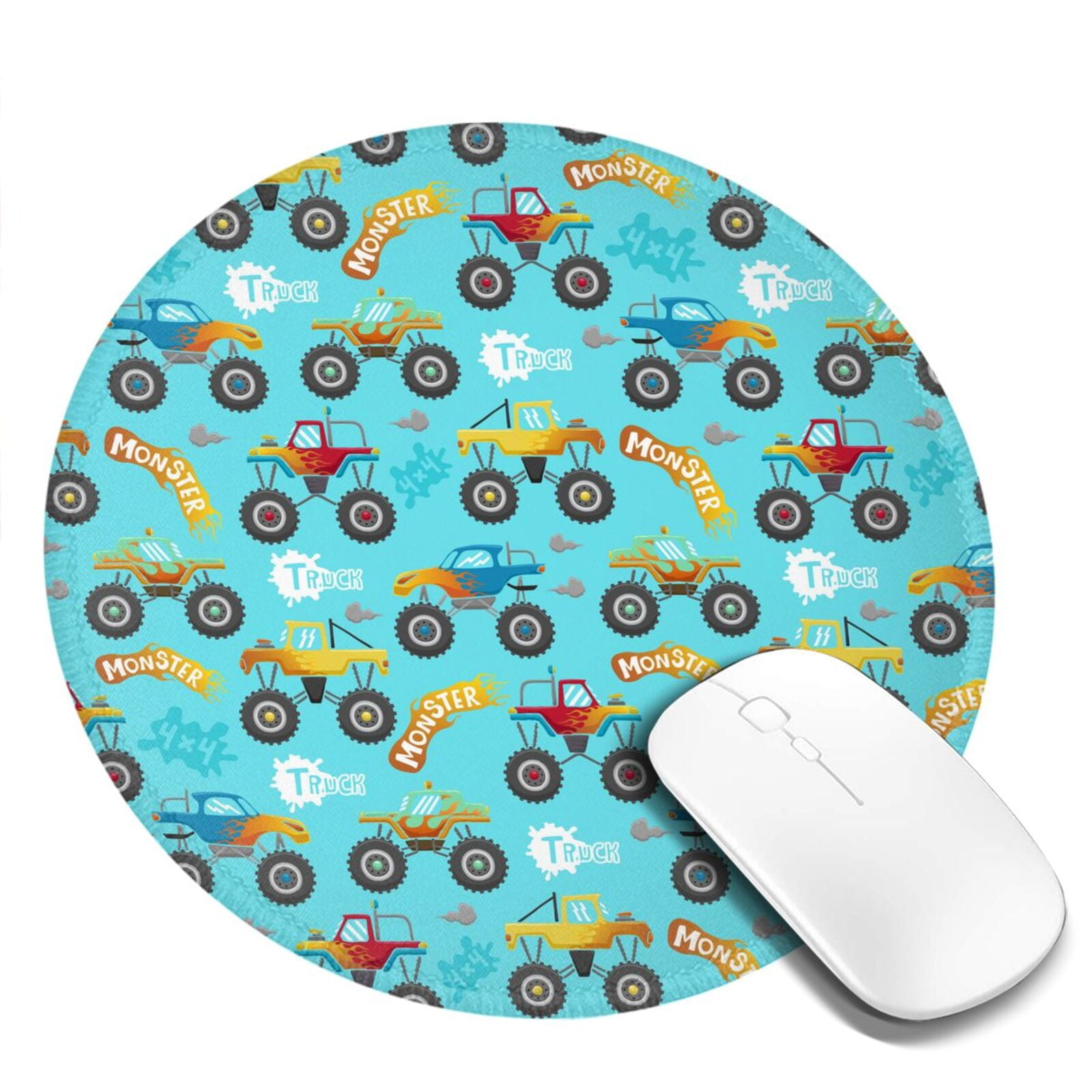 Matuu Cartoon Monster Truck Printed Round Mouse Pad, Non-Slip Ergonomic ...