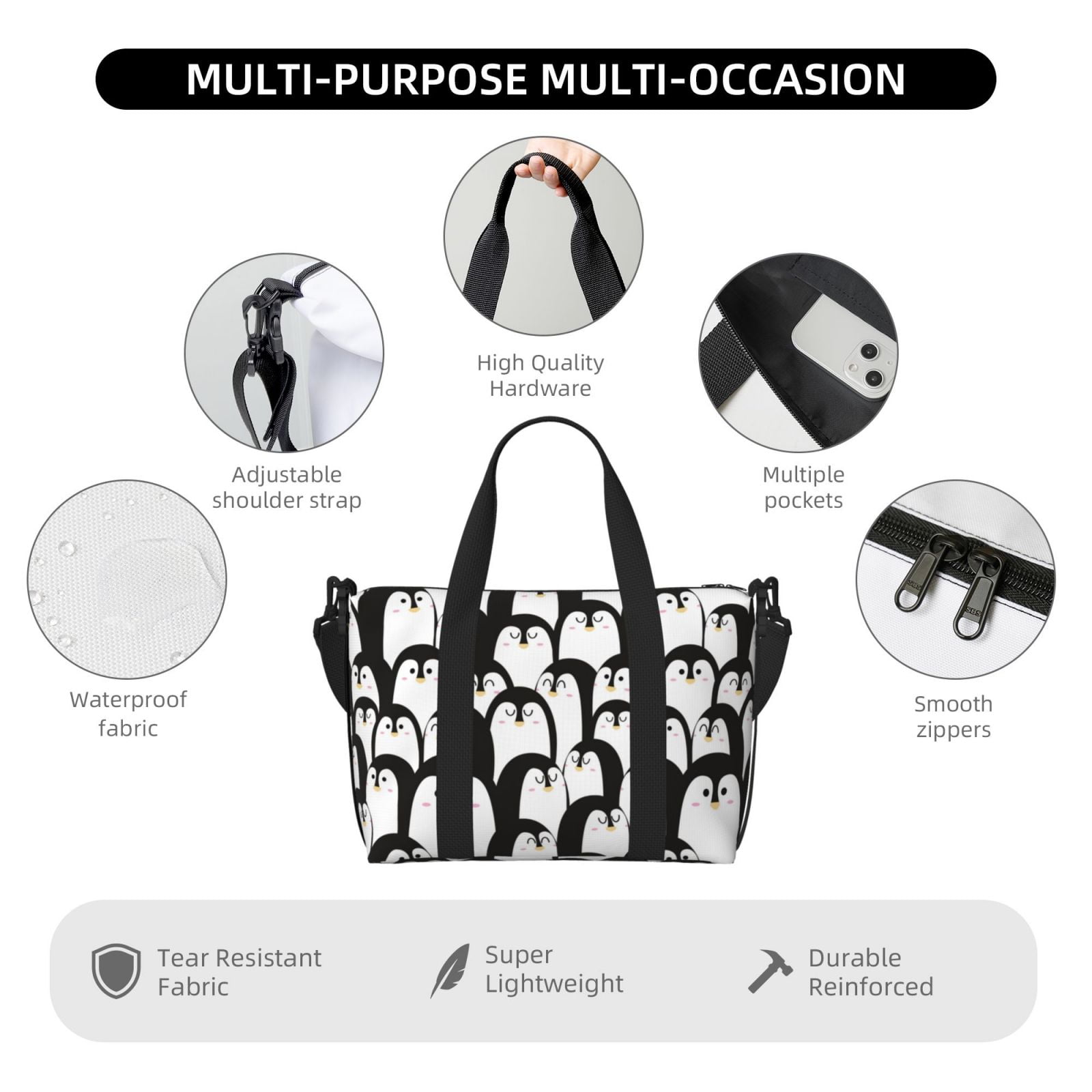 Matuu Cartoon Penguin for Travel Duffel Bag, for Men and Women Personal ...