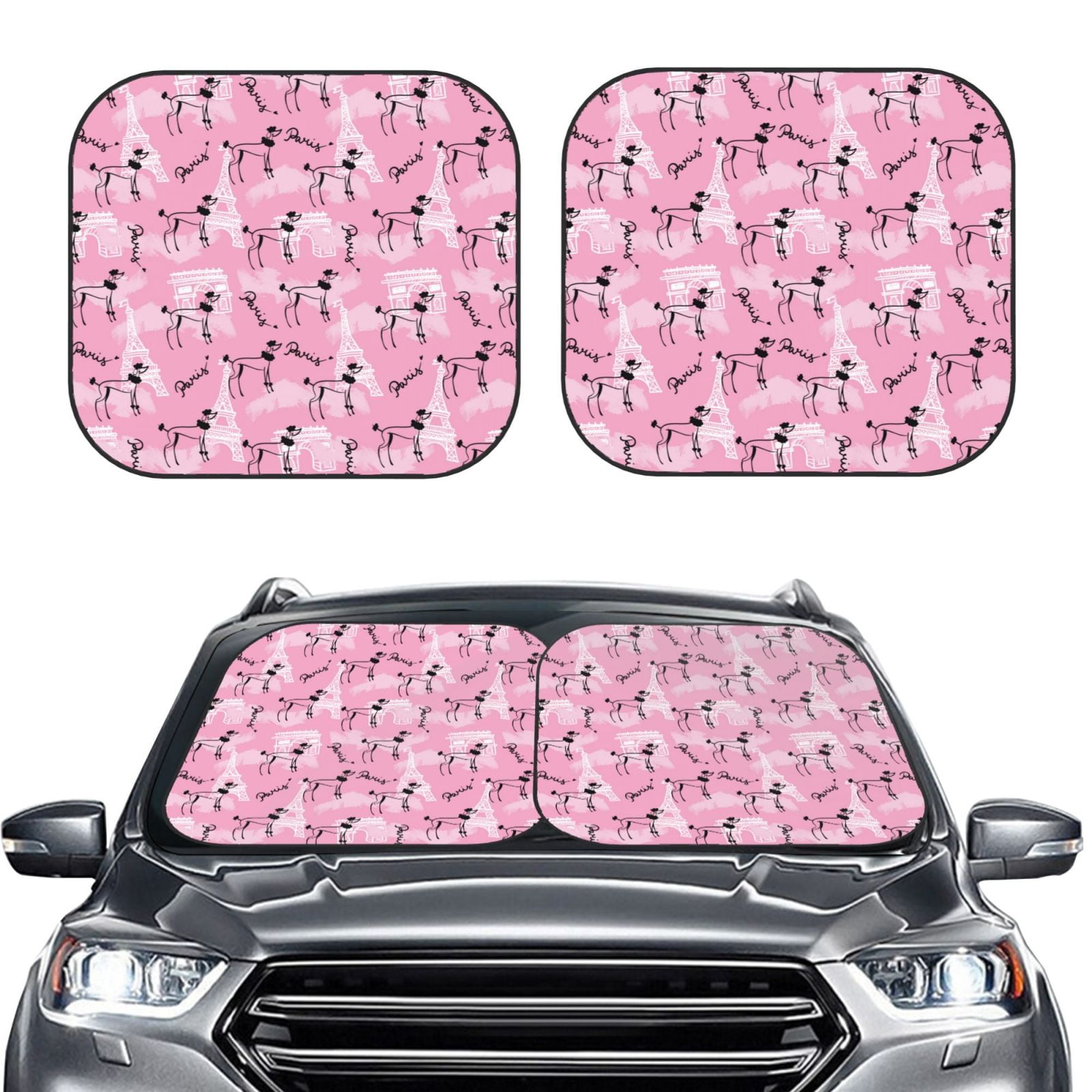 Matuu Cartoon Poodle Dog Print 2 Piece Car Windshield Sun Shade ...