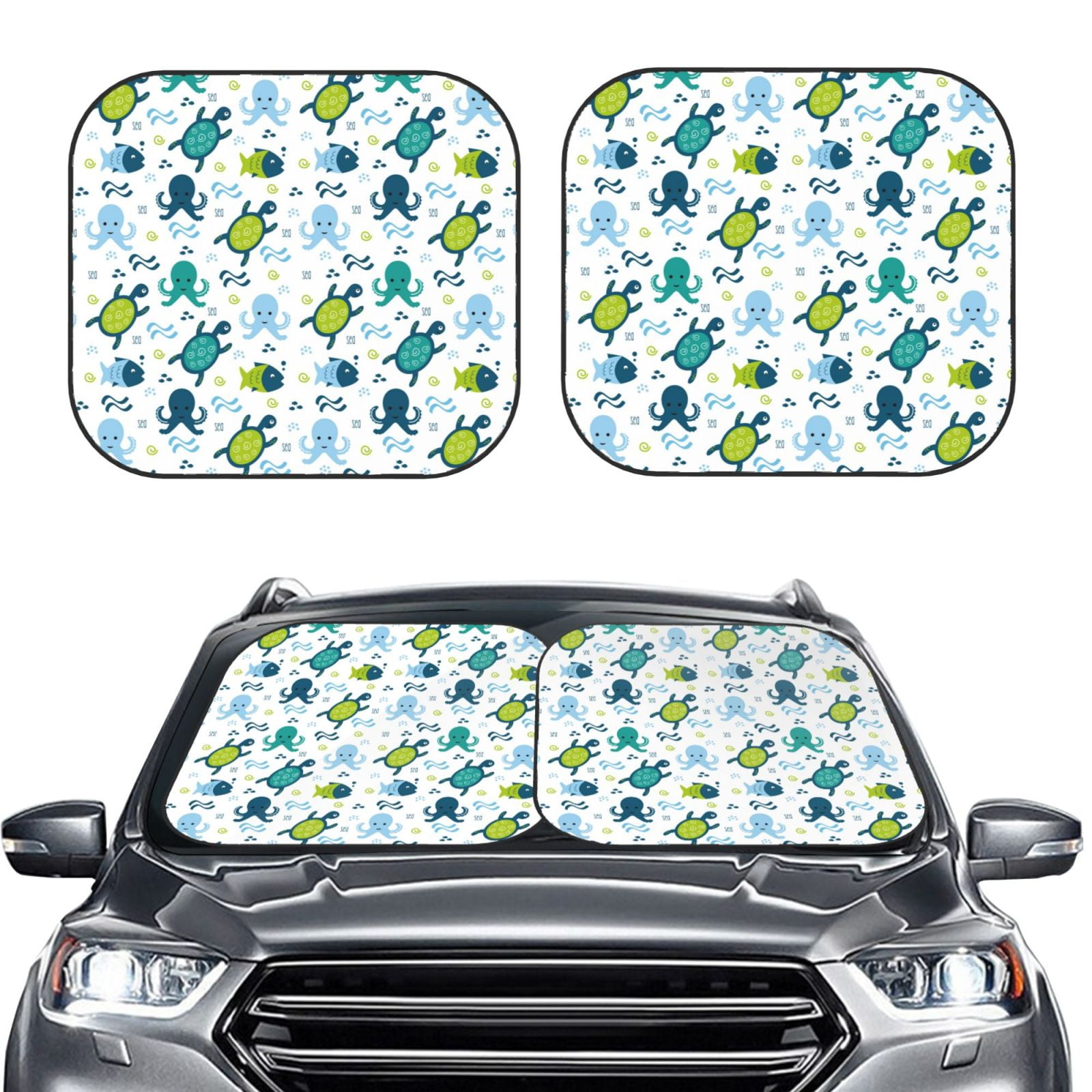 Matuu Cartoon Sea Creatures Print 2 Piece Car Windshield Sun Shade ...