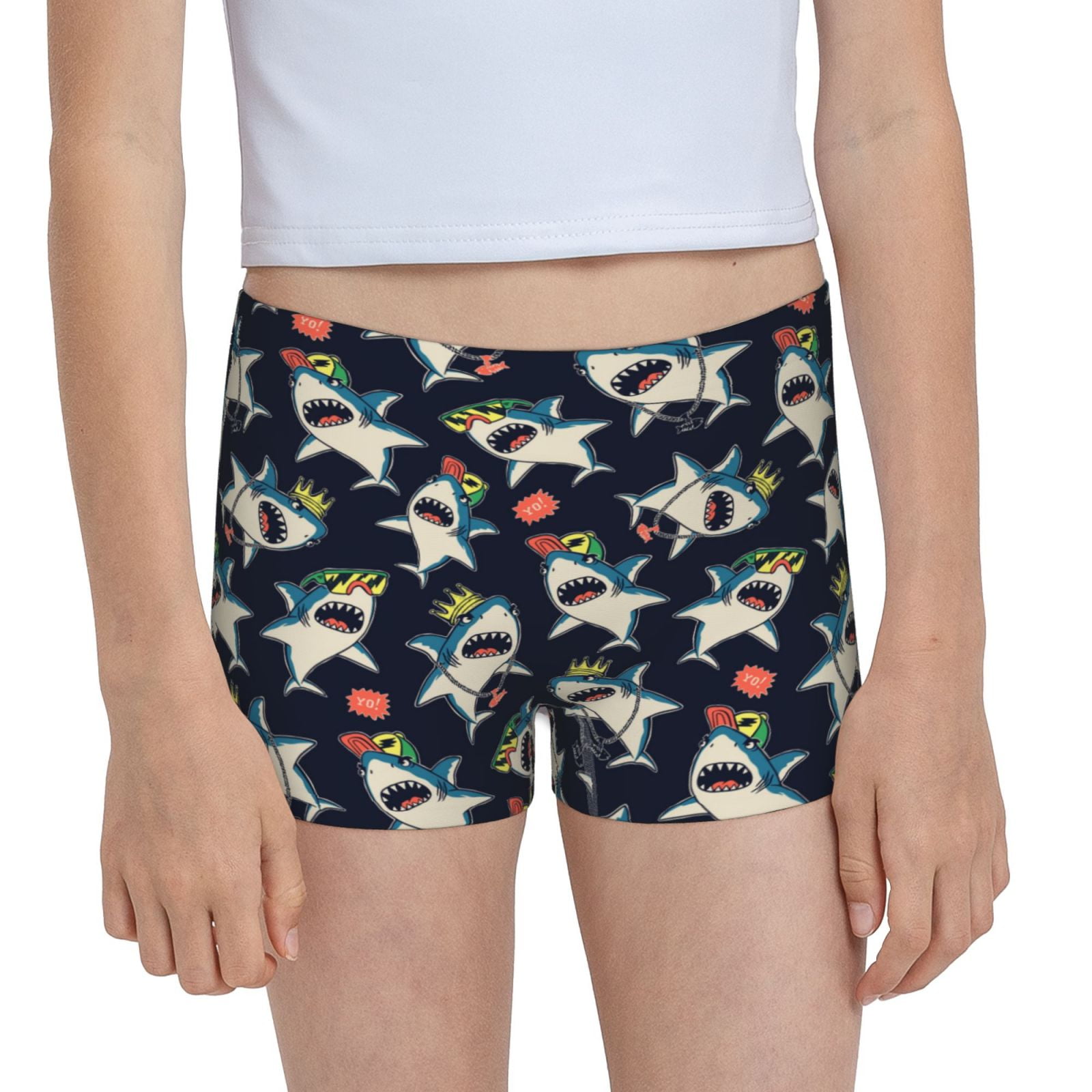 Matuu Cartoon Sharks Print Girl's Boxer Briefs Stretch Cotton Underwear ...