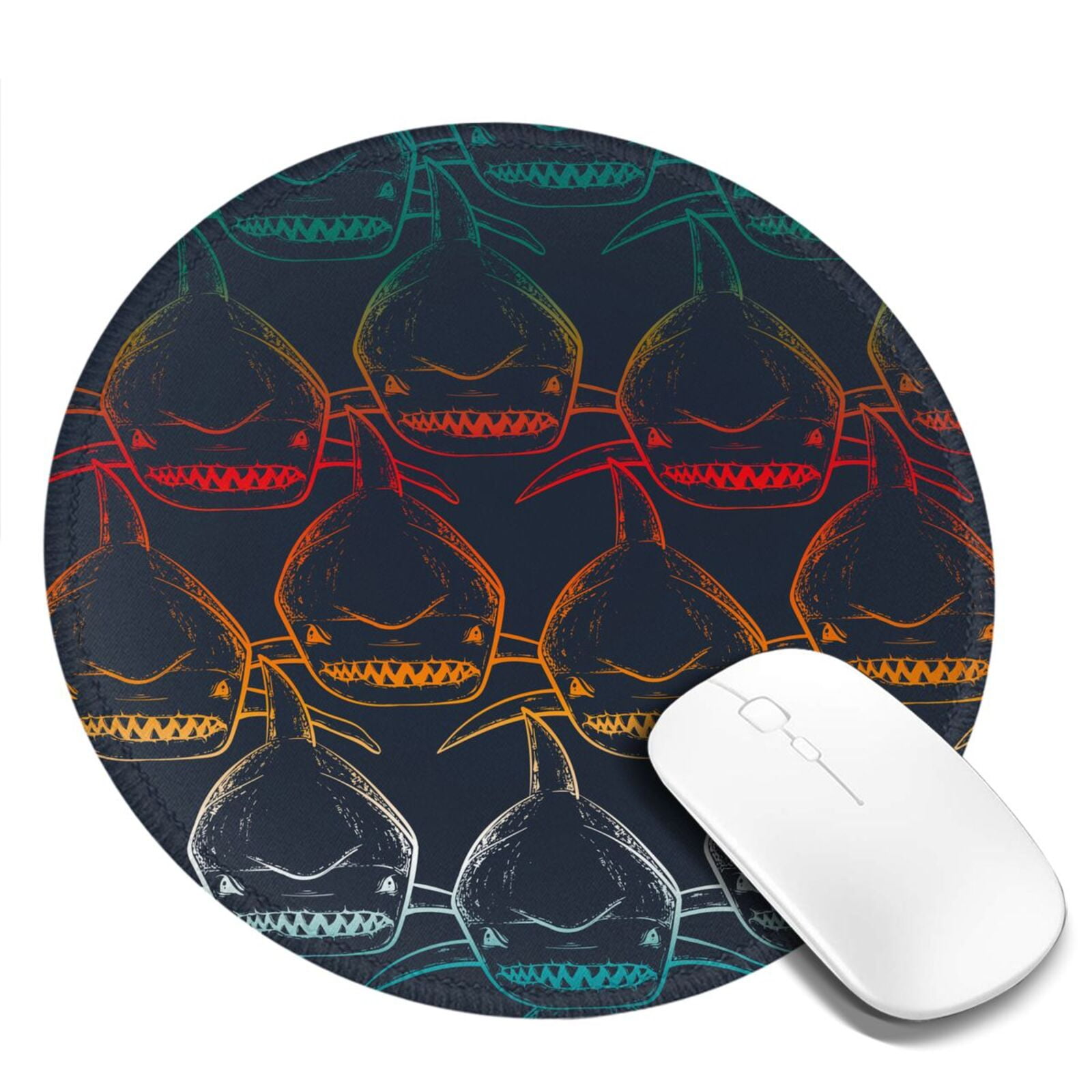 Matuu Cartoon Sharks Printed Round Mouse Pad, Non-Slip Ergonomic Mouse ...