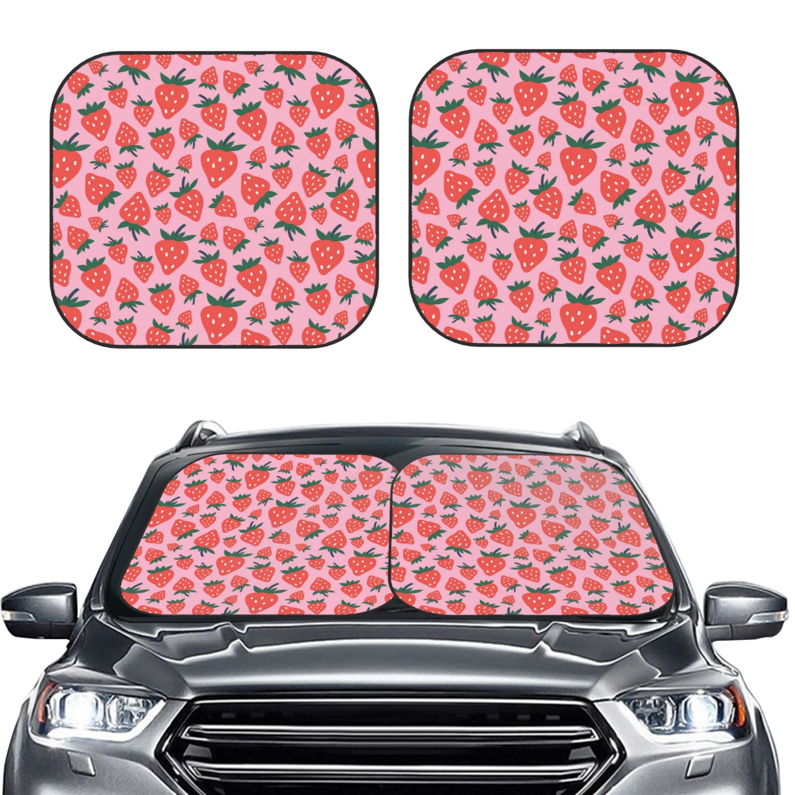 Matuu Cartoon Strawberry Print 2 Piece Car Windshield Sun Shade ...