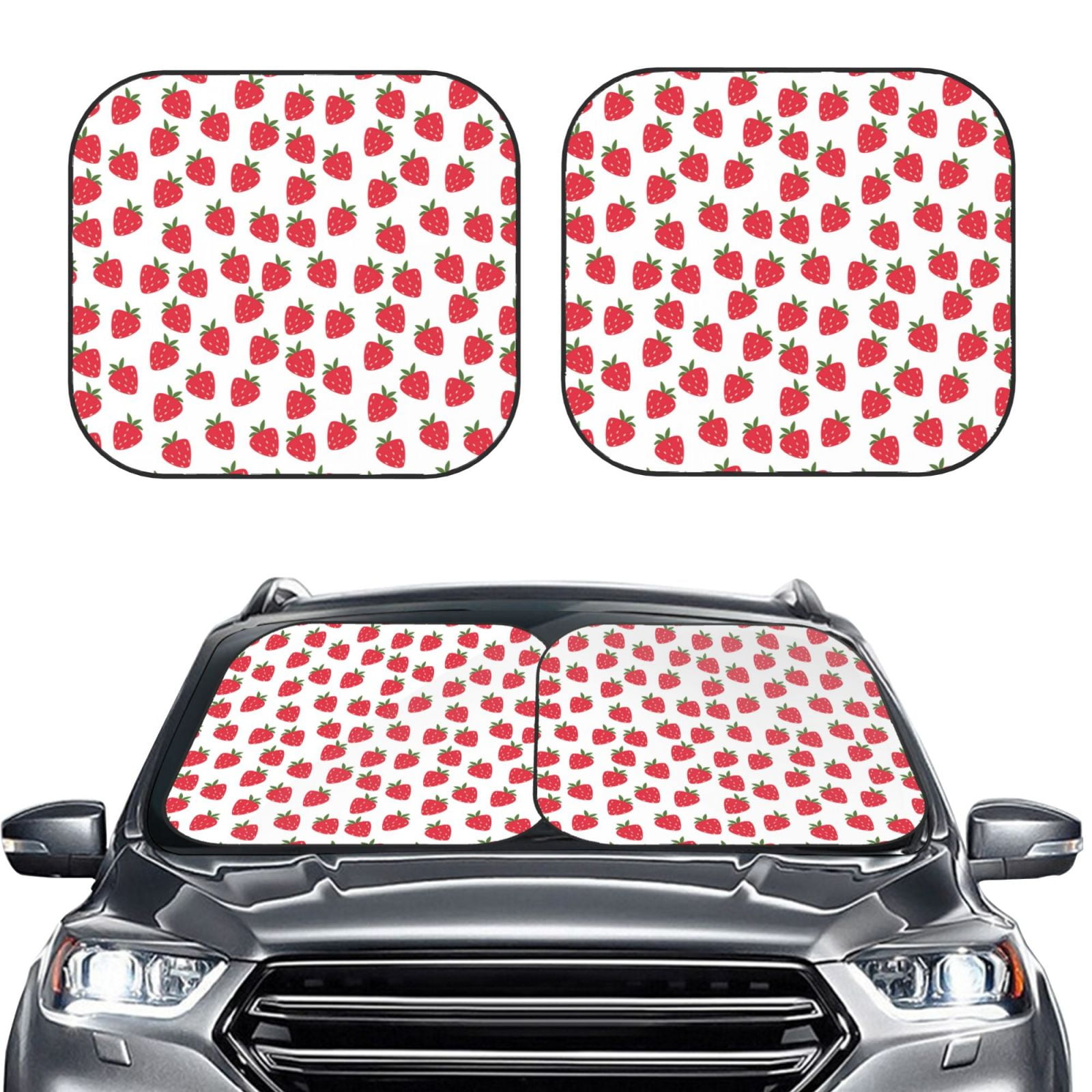 Matuu Cartoon Strawberry Print 2 Piece Car Windshield Sun Shade ...