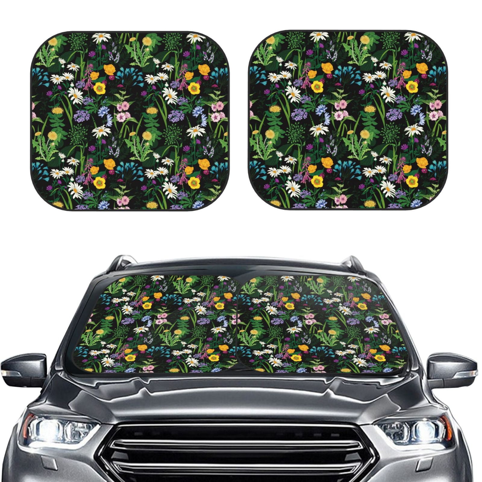 Matuu Chamomile Print 2 Piece Car Windshield Sun Shade Foldable | Front ...