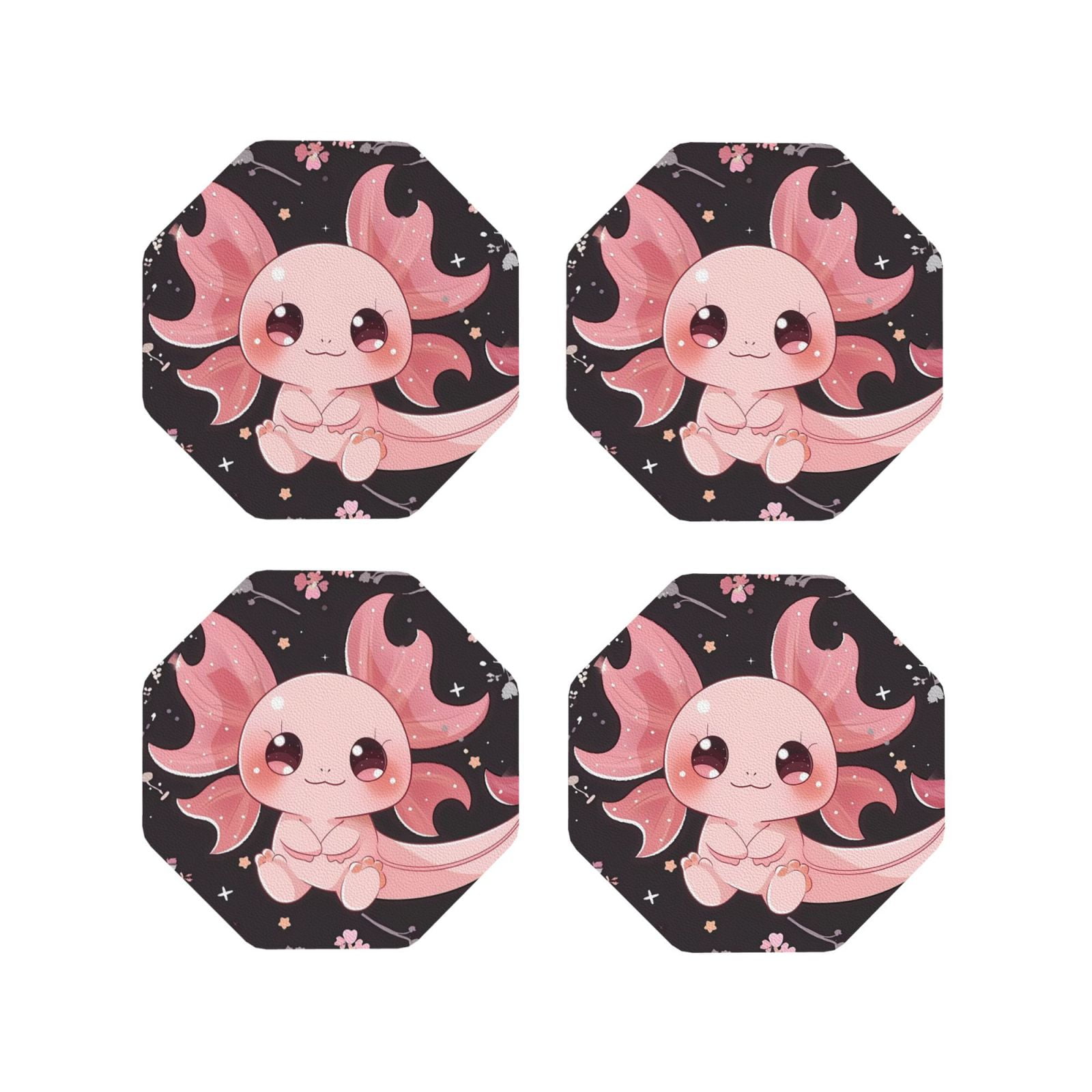 Matuu Chibi Axolotl Sakura Fantasy for Cup Coasters Set of 4 Leather ...