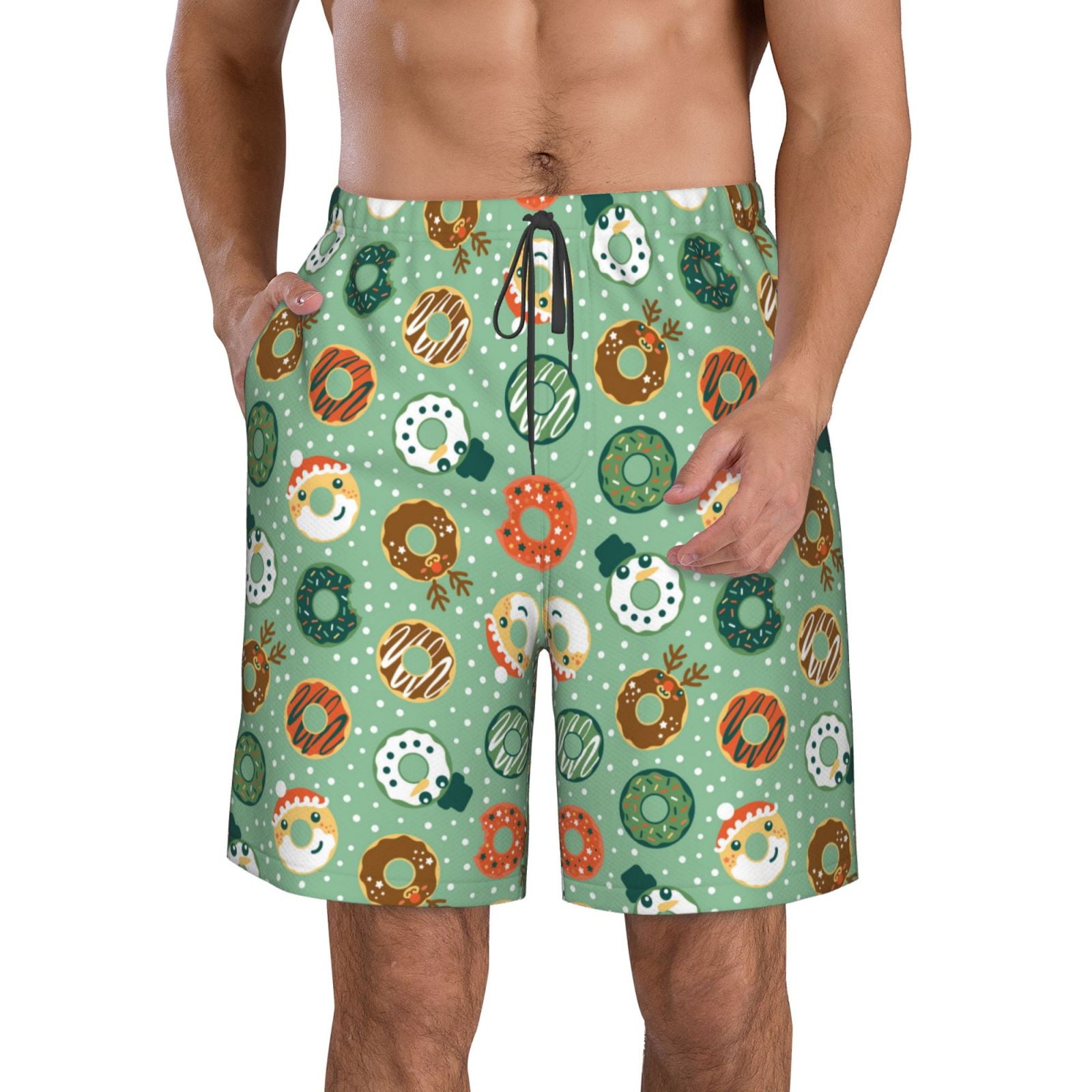 Matuu Christmas Donuts for Men's Beach Shorts Lightweight Casual Quick ...