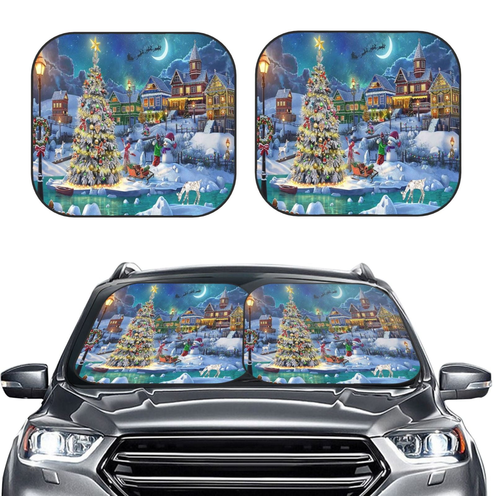 Matuu Christmas Tree 2 Piece Car Windshield Sun Shade Foldable | Front ...