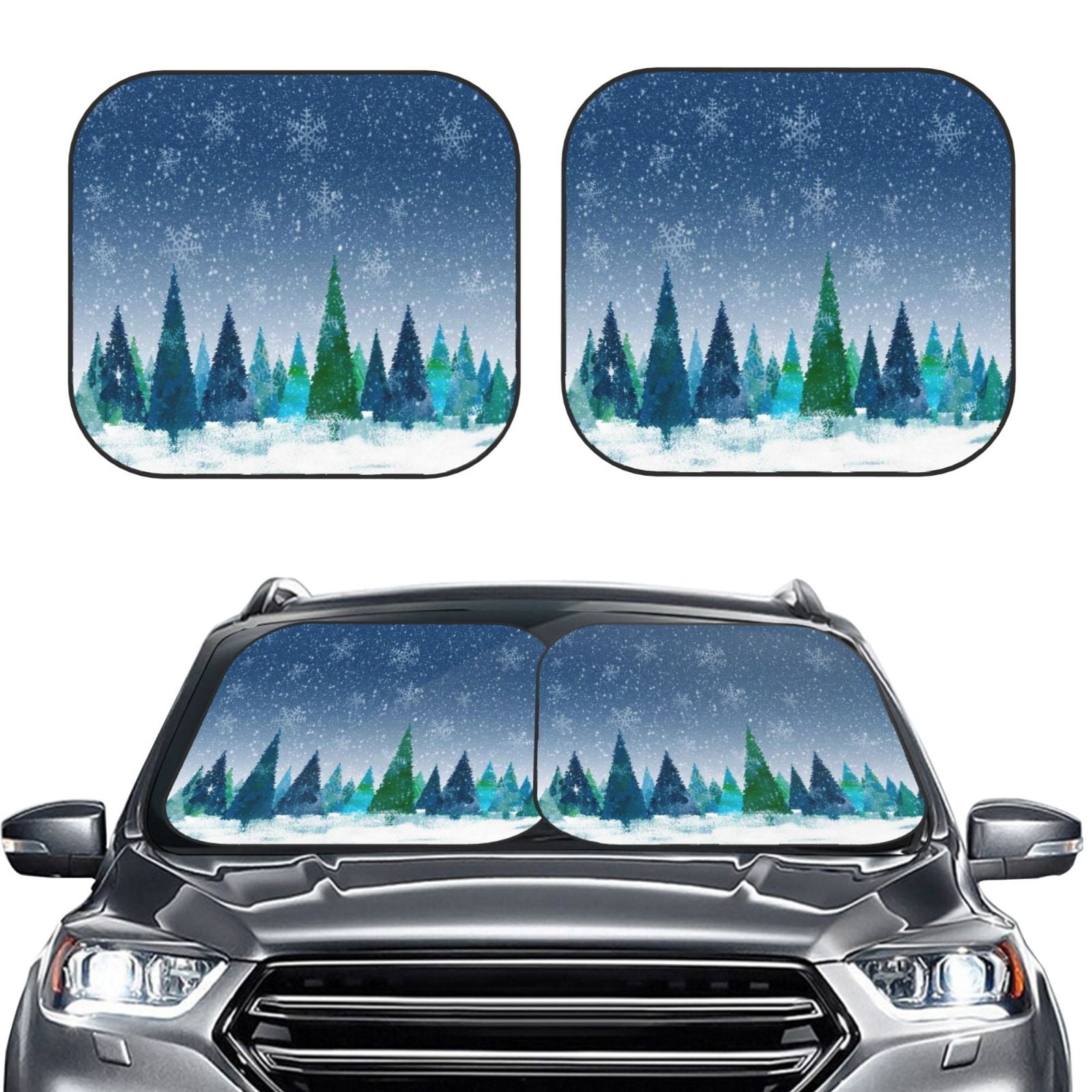 Matuu Christmas Trees 2 Piece Car Windshield Sun Shade Foldable | Front ...