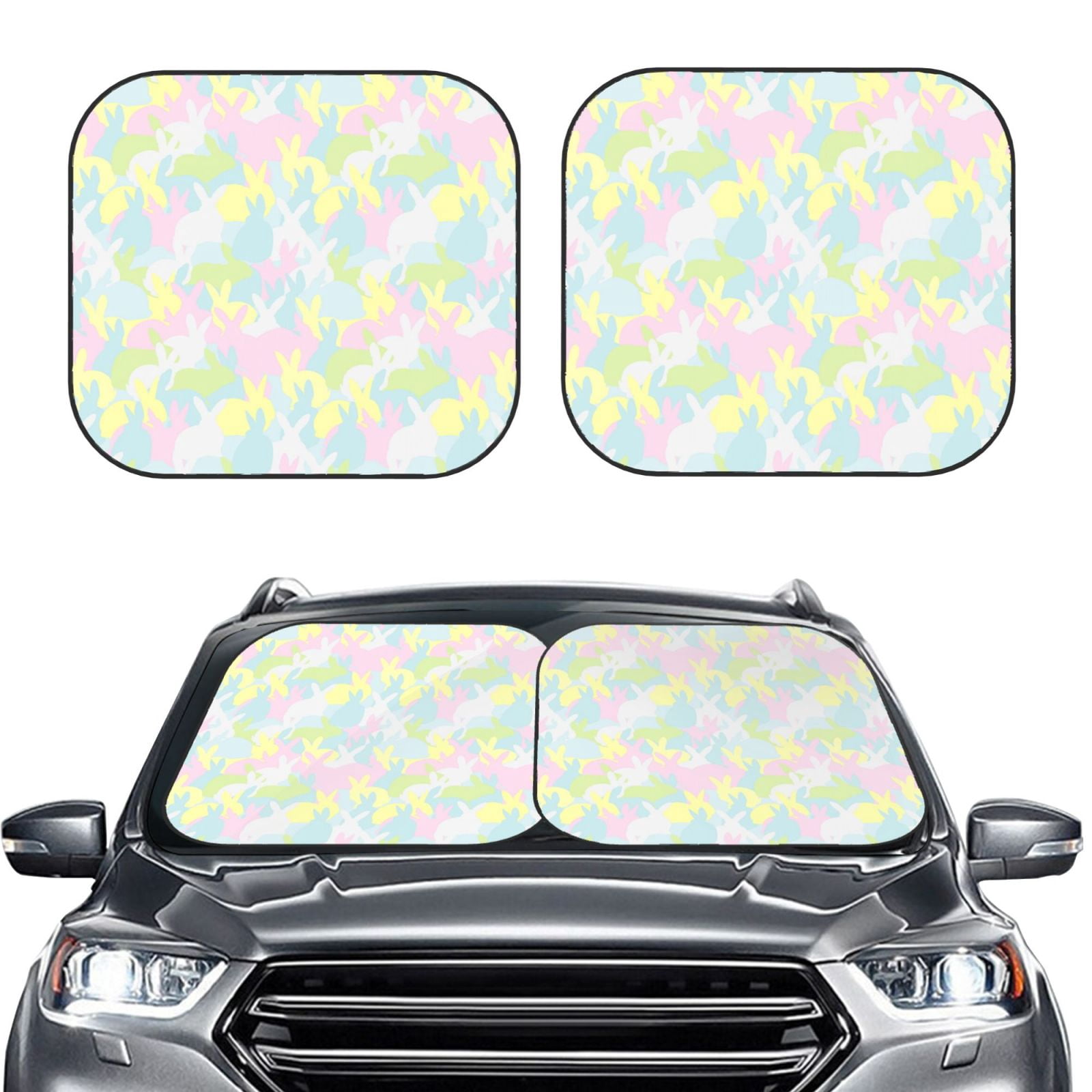 Matuu Color Rabbit Print 2 Piece Car Windshield Sun Shade Foldable ...