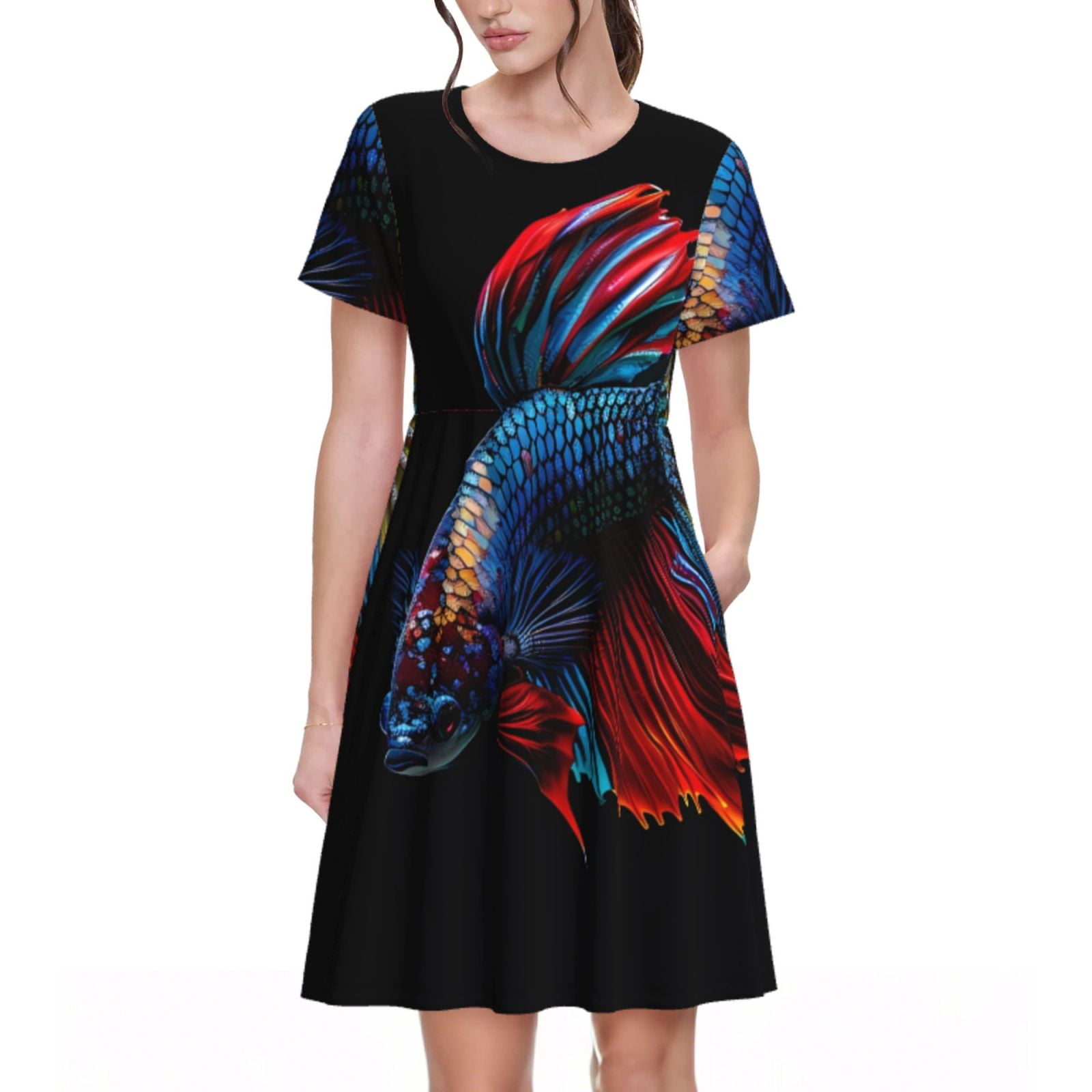Matuu Colorful Betta Fish for Summer Dress for Women with Pockets Women ...
