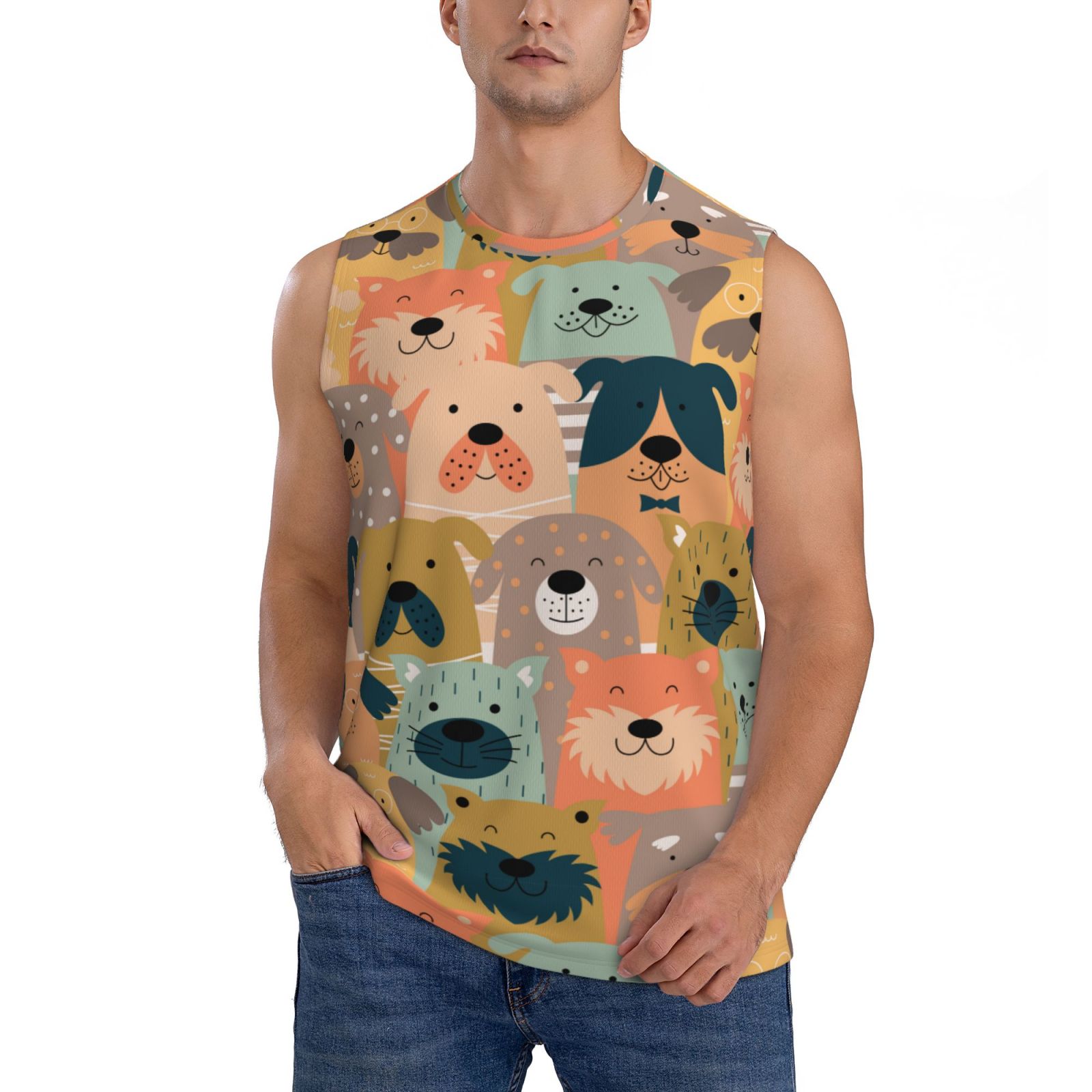Matuu Colorful Dogs for Men's Fitness Tank Top Gym, Sports Tank Top ...