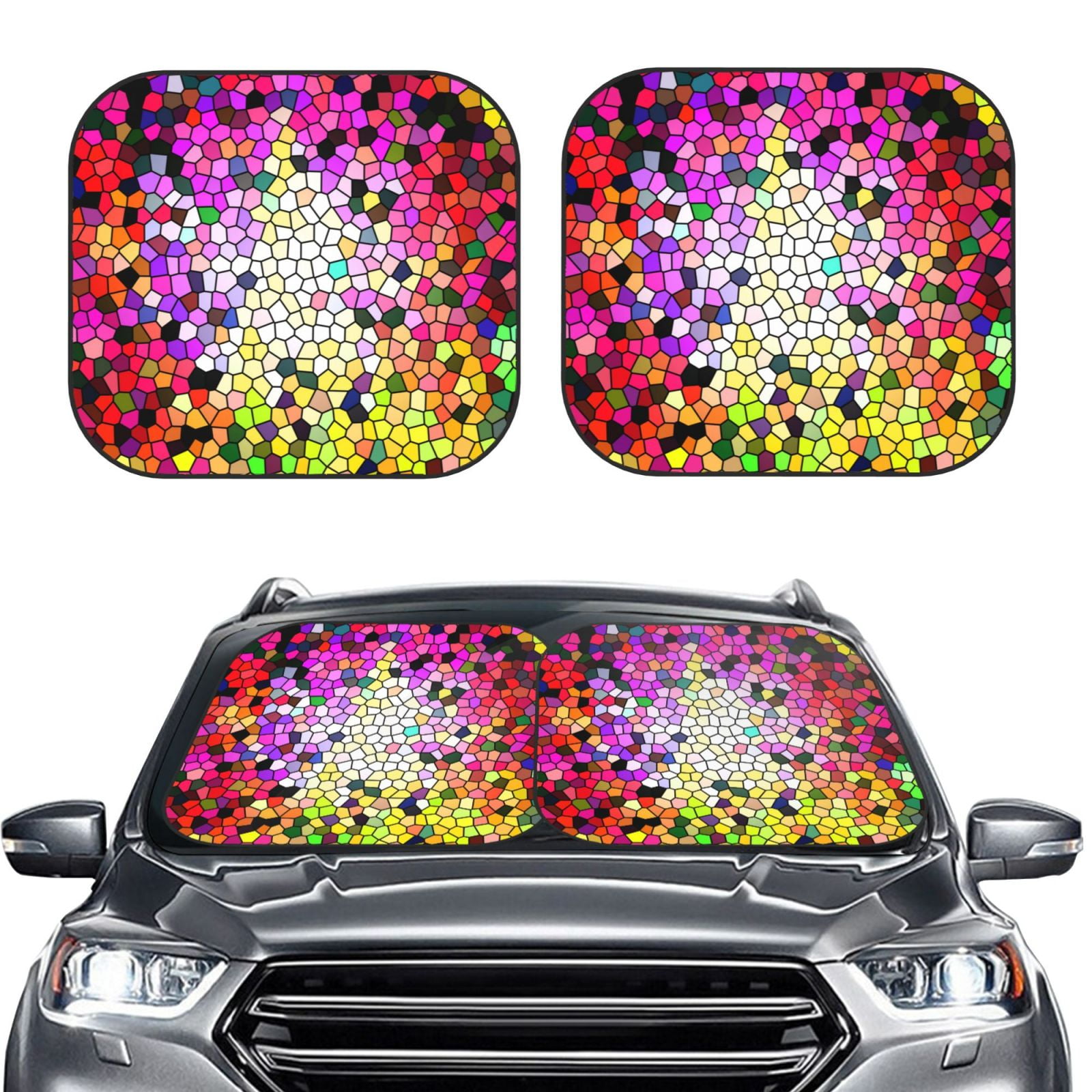 Matuu Colorful Tie Dye Stained Glass 3 2 Piece Car Windshield Sun Shade ...