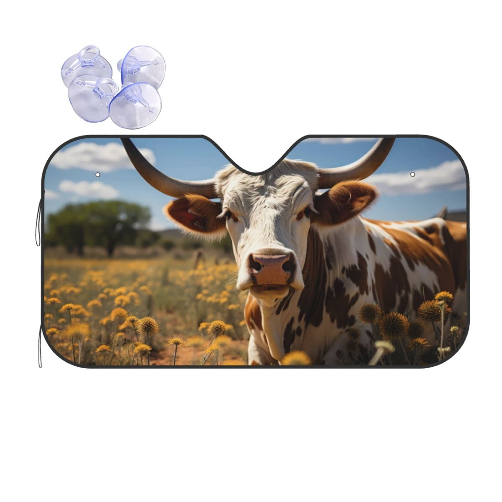 Matuu Countryside Flower Cow Print Foldable Front Window Car Windshield ...