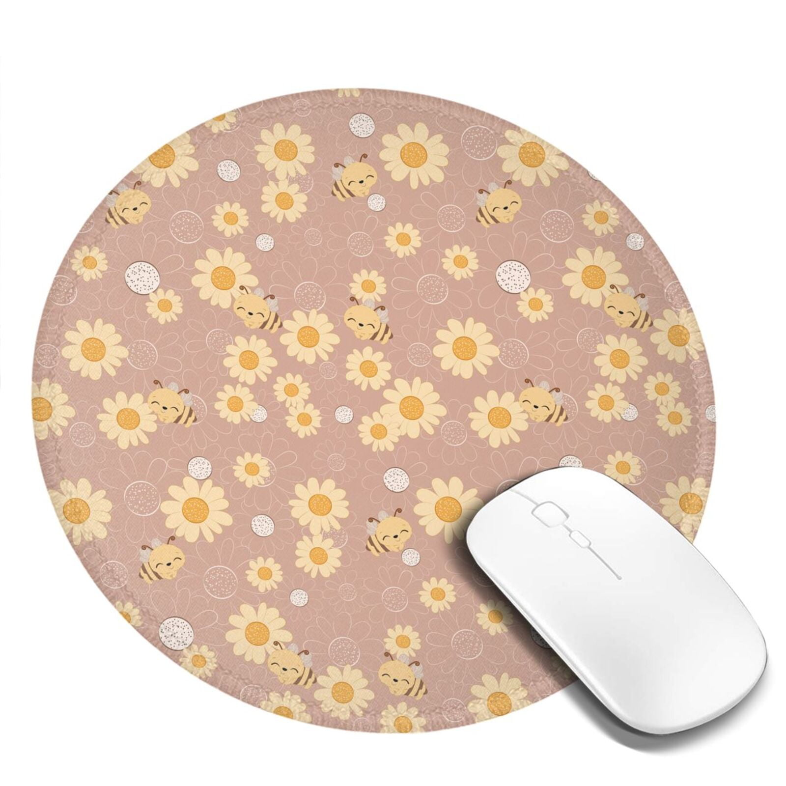 Matuu Cute Bee Printed Round Mouse Pad, Non-Slip Ergonomic Mouse Pad ...