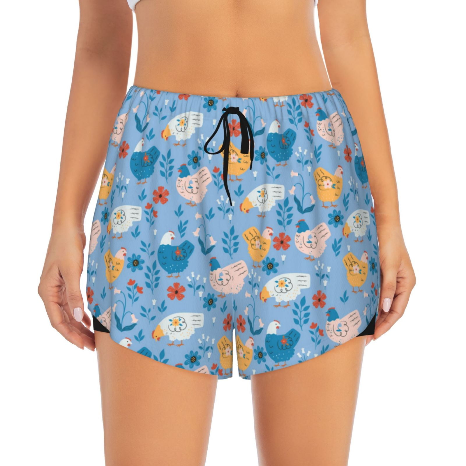 Matuu Cute Chickens and Flowers for Women's Athletic Shorts Gym Workout ...