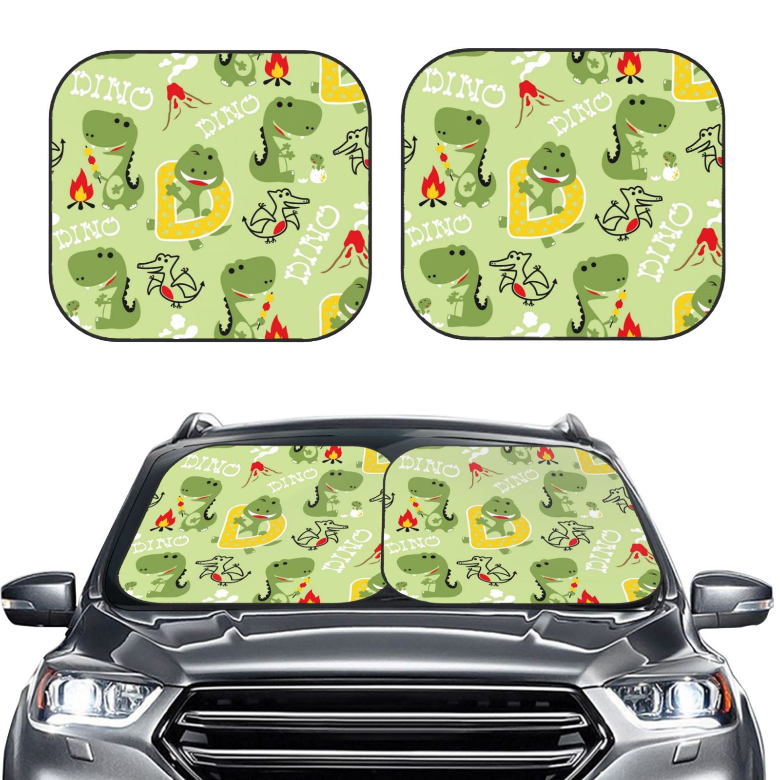 Matuu Cute Dinosaurs Cartoon 2 Piece Car Windshield Sun Shade Foldable ...
